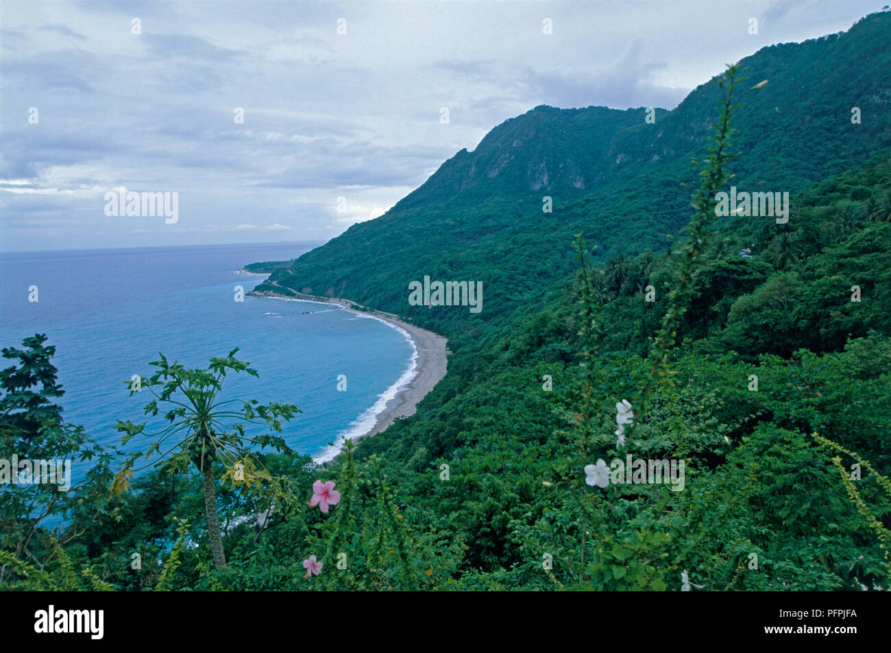 Caribbean, Dominican Republic, Playa San Rafael, beach below hillside ...