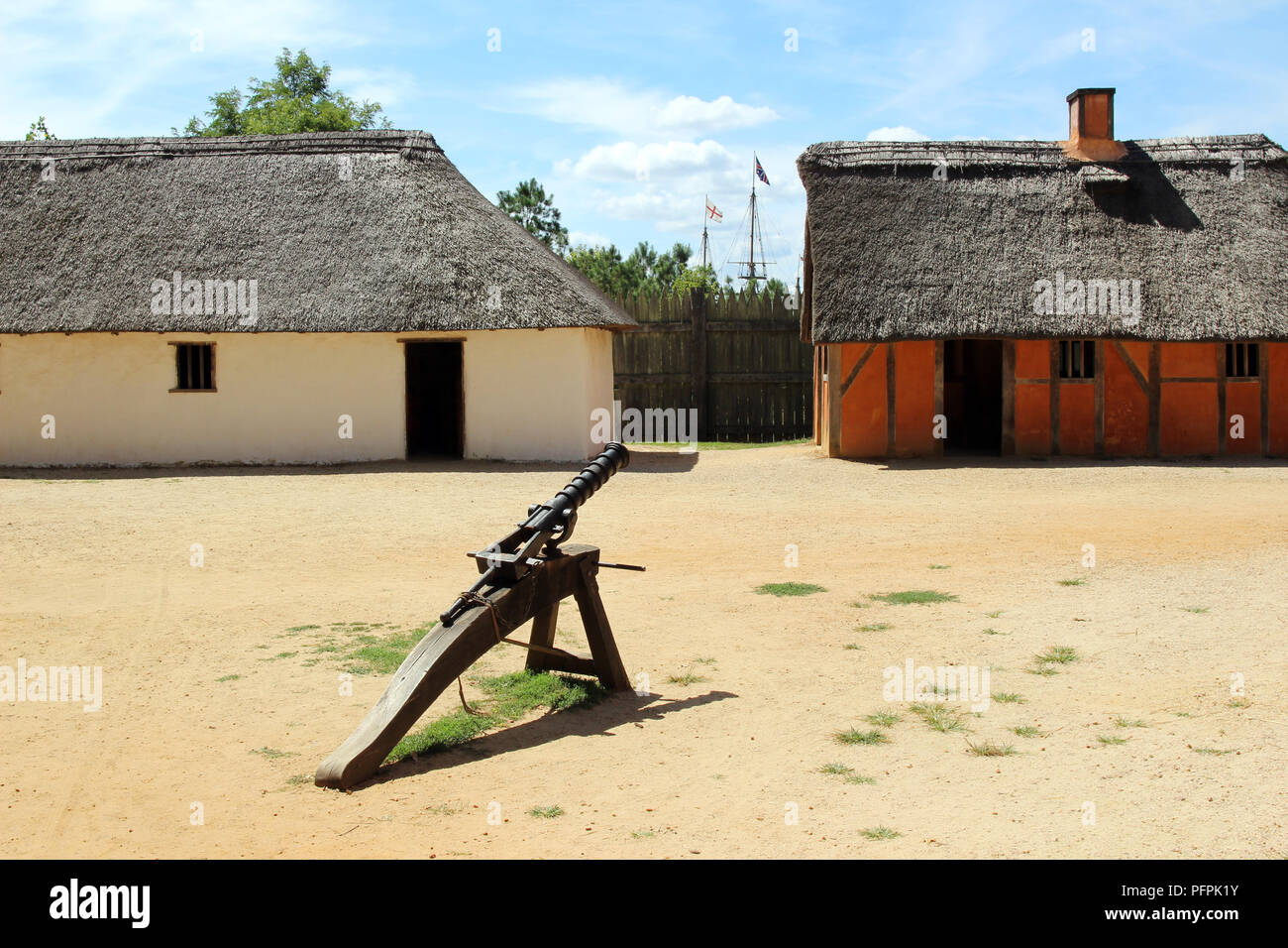 Recreated interior of the James Fort at the historic Jamestown ...