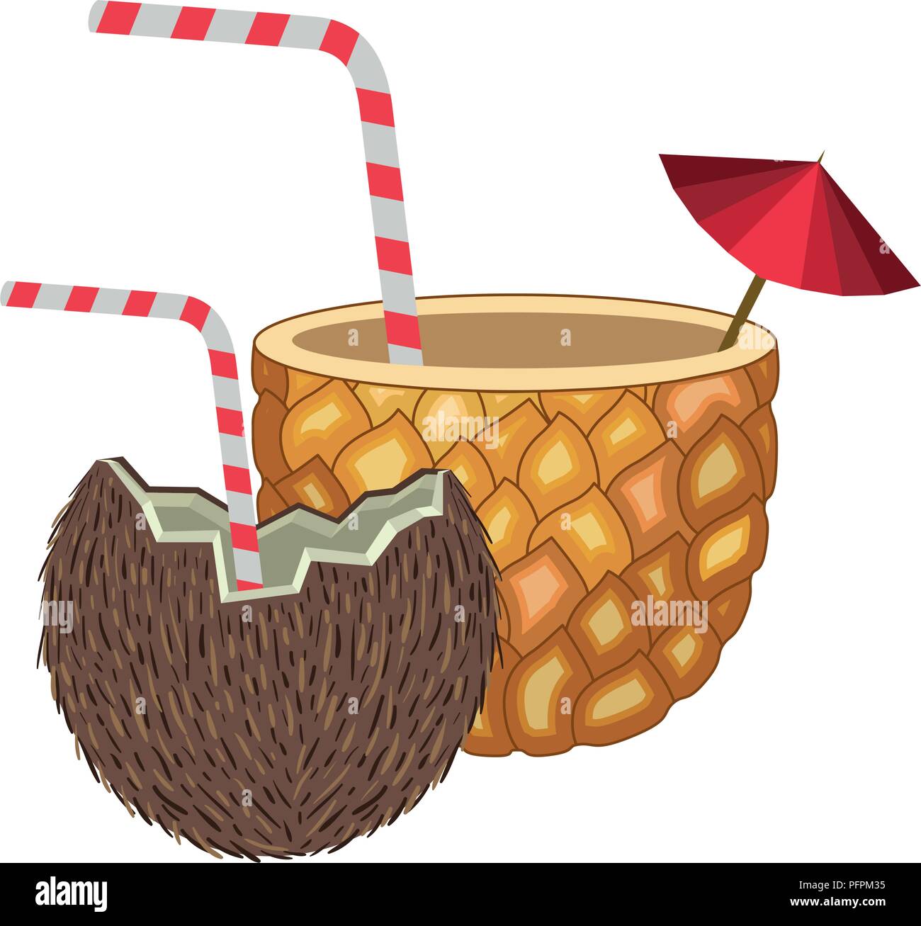 Coconut beverage umbrella pineapple Stock Vector Images - Alamy