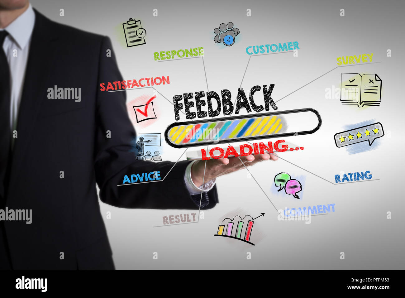 Feedback, Business concept. Chart with keywords and icons Stock Photo ...