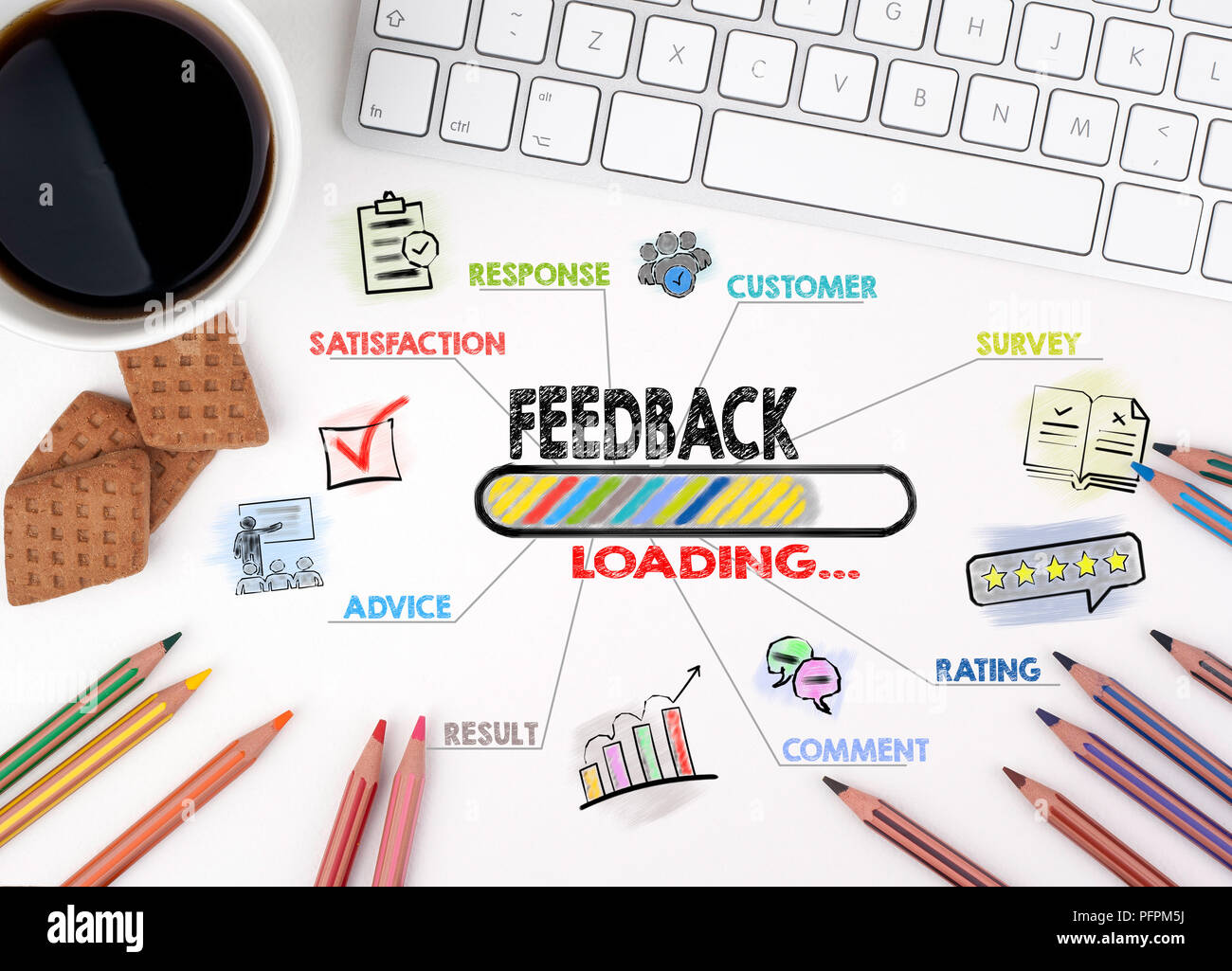 Feedback, Business concept. Chart with keywords and icons Stock Photo ...