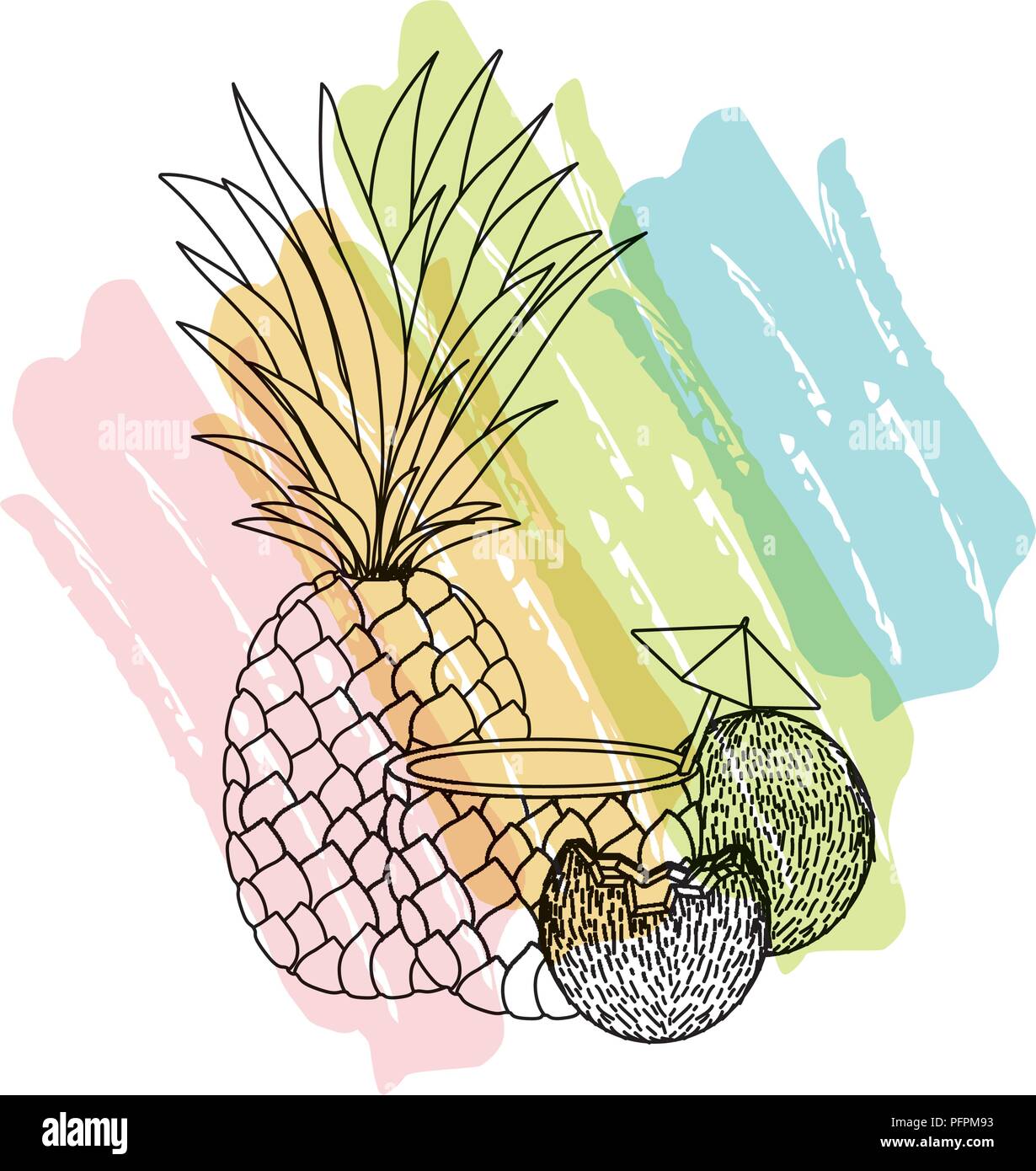 Coconut beverage umbrella pineapple Stock Vector Images - Alamy
