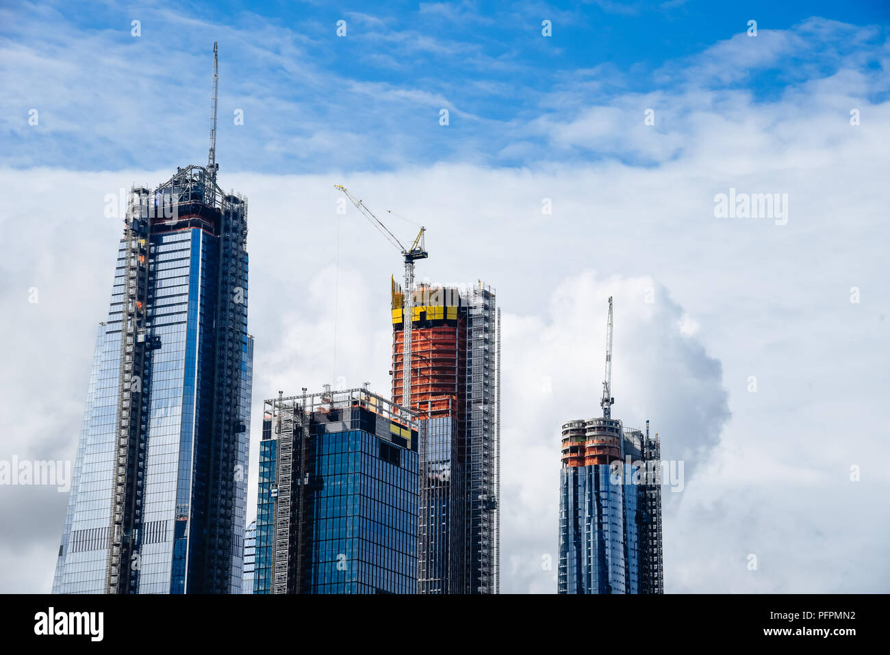 New York City, USA - June 21, 2018: Skyscrapers under construction in ...