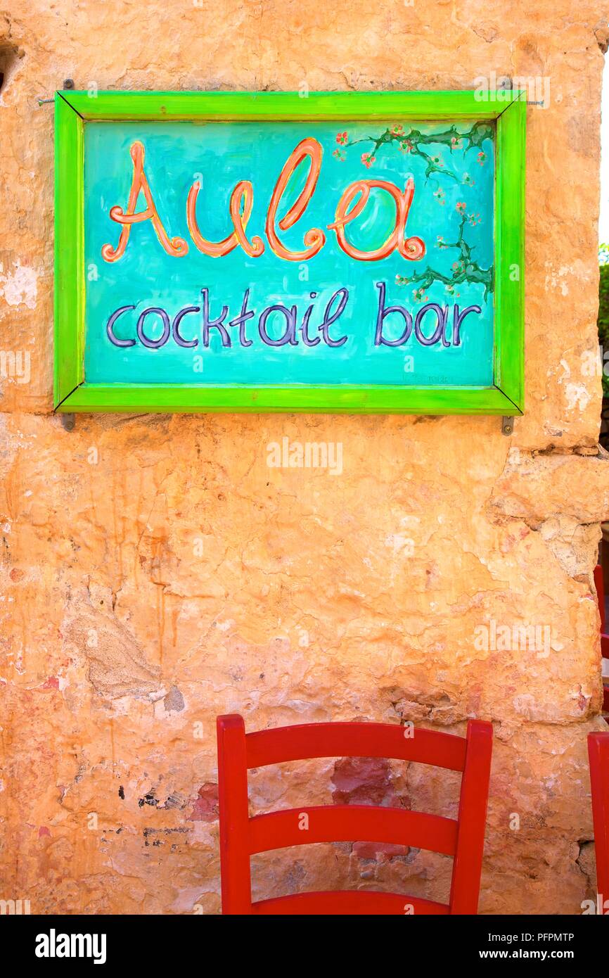 Signage for Bar, Areopoli, Mani Peninsula, The Peloponnese, Greece ...