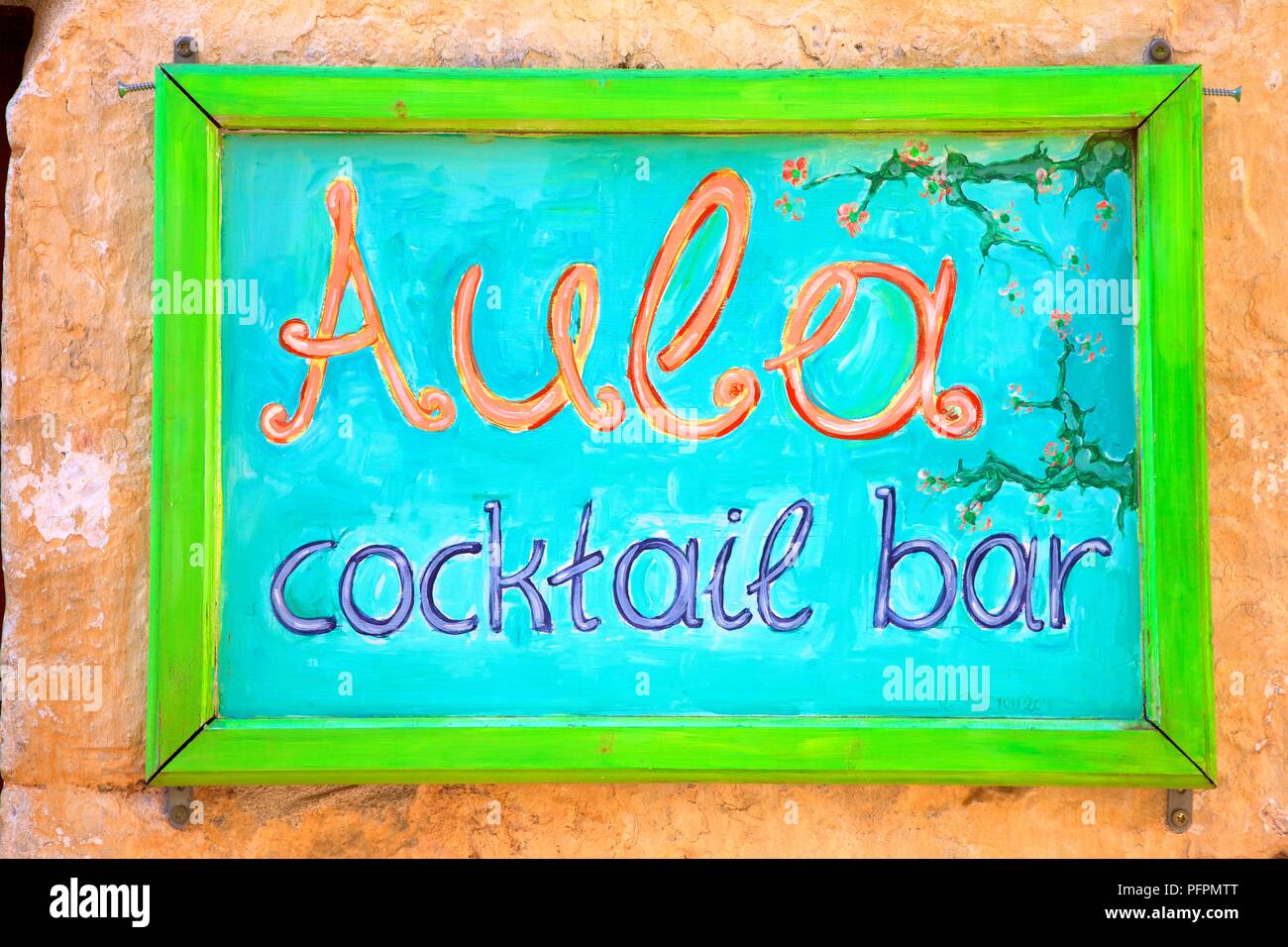 Signage for Bar, Areopoli, Mani Peninsula, The Peloponnese, Greece ...