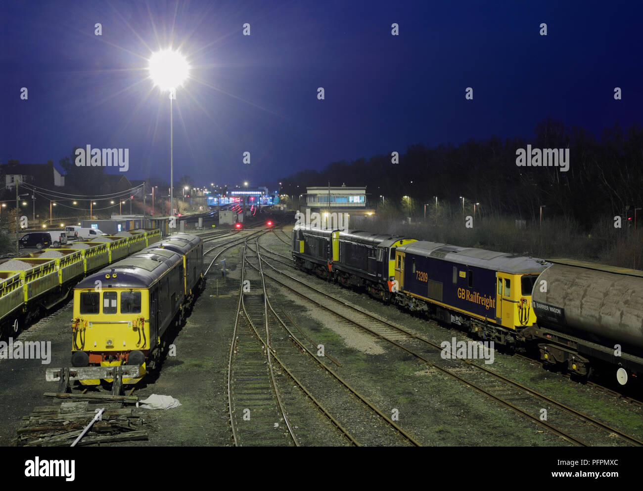 A variety of class 73 and class 20 locomotives in Tonbridge railway ...