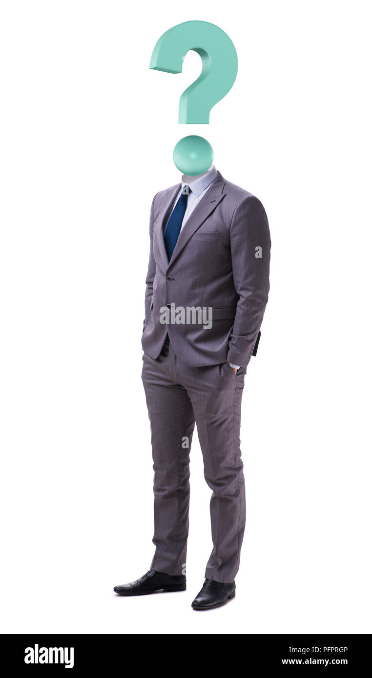 Businessman with question mark instead of his head Stock Photo - Alamy