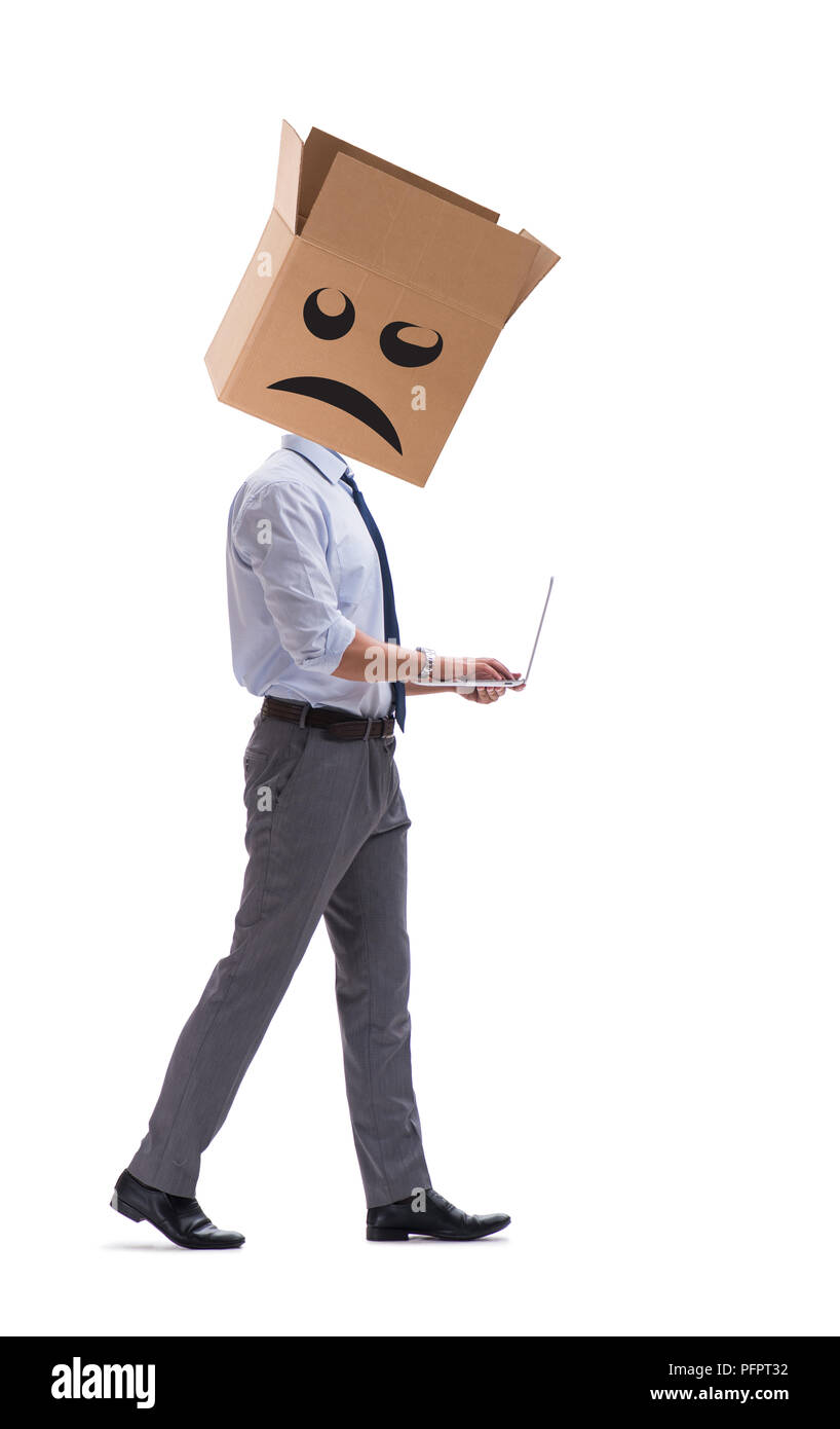 Unpacking box man sad Cut Out Stock Images & Pictures - Alamy