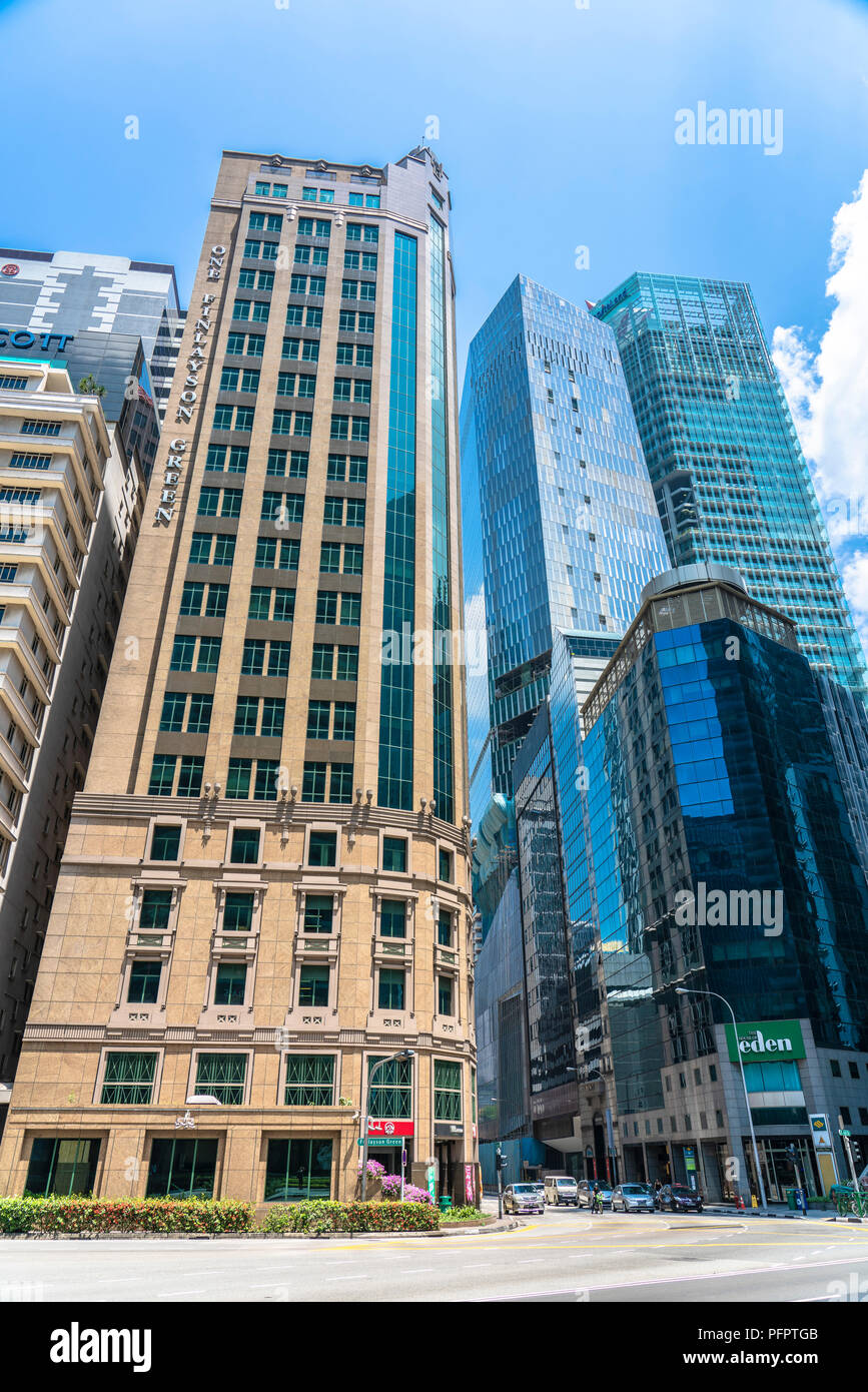 Singapore - August 11, 2018: Tall Marble, Glass financial and corporate ...