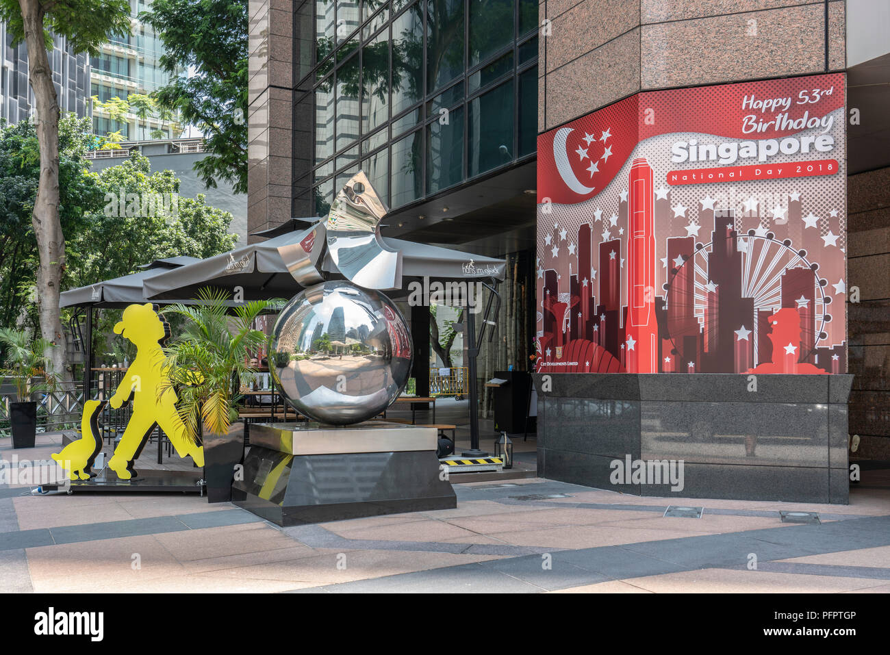 Singapore - August 11, 2018: National day Sign next to a resturant ...