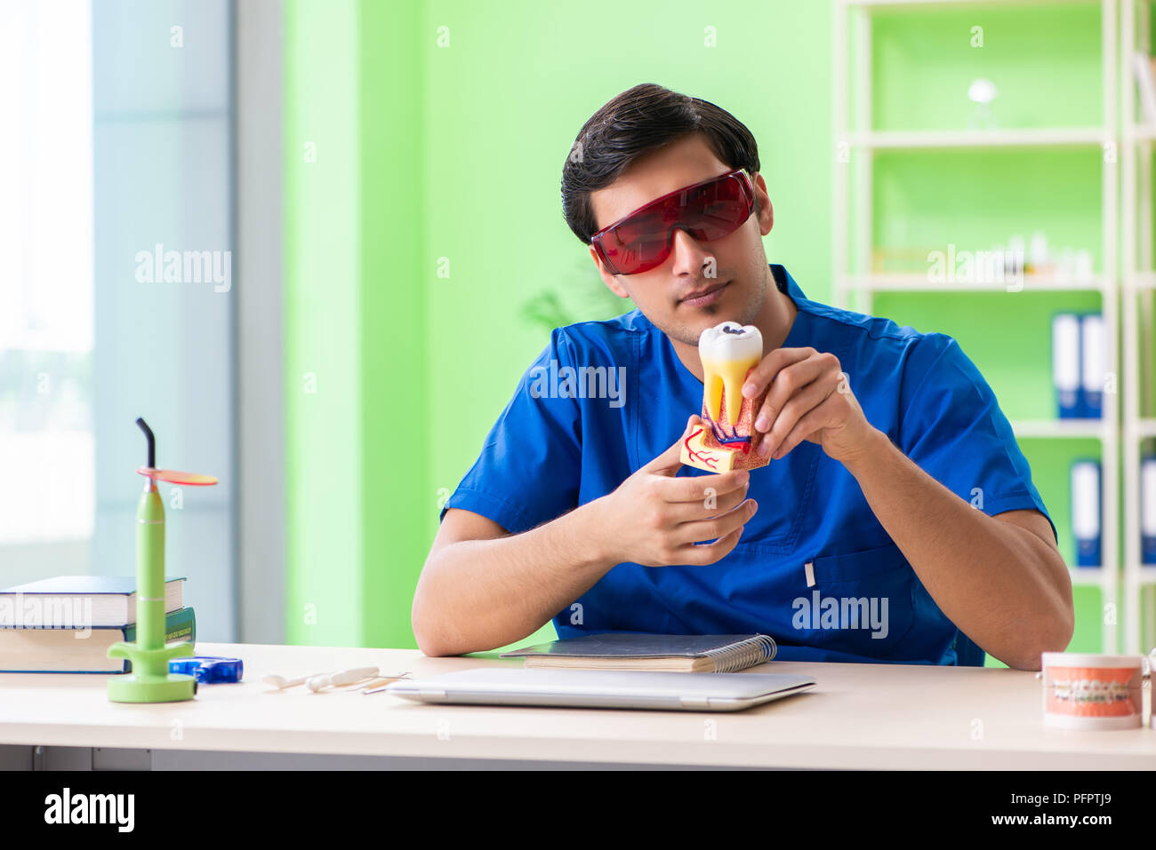 Young dentist practicing work on tooth model Stock Photo - Alamy