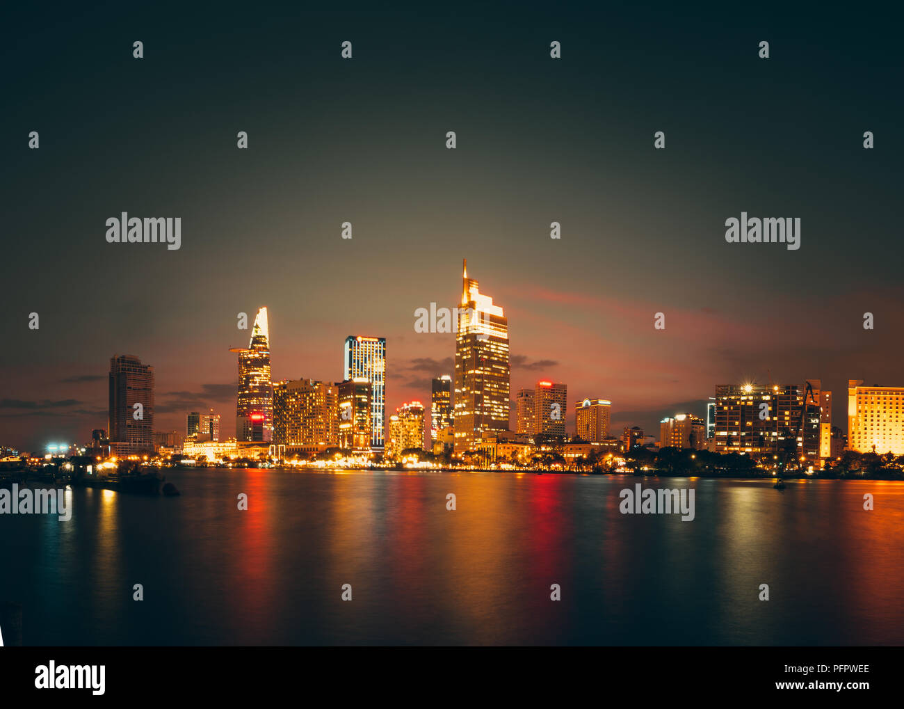 Beautiful landscape sunset of Ho Chi Minh city or Sai Gon. Royalty high ...