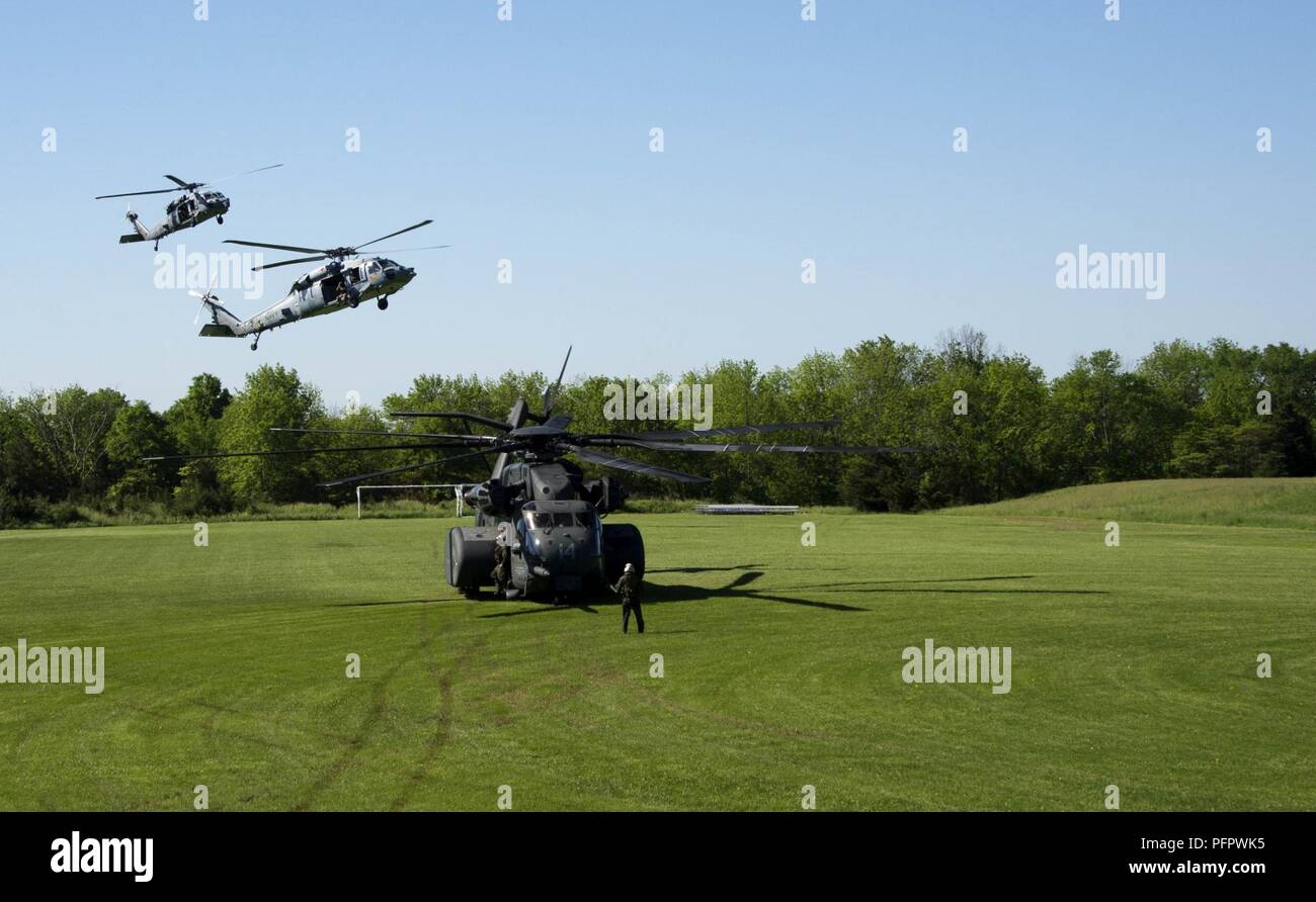 N.J. (May 24, 2018) Two MH-60S Sea Hawk helicop-ters assigned to “The ...