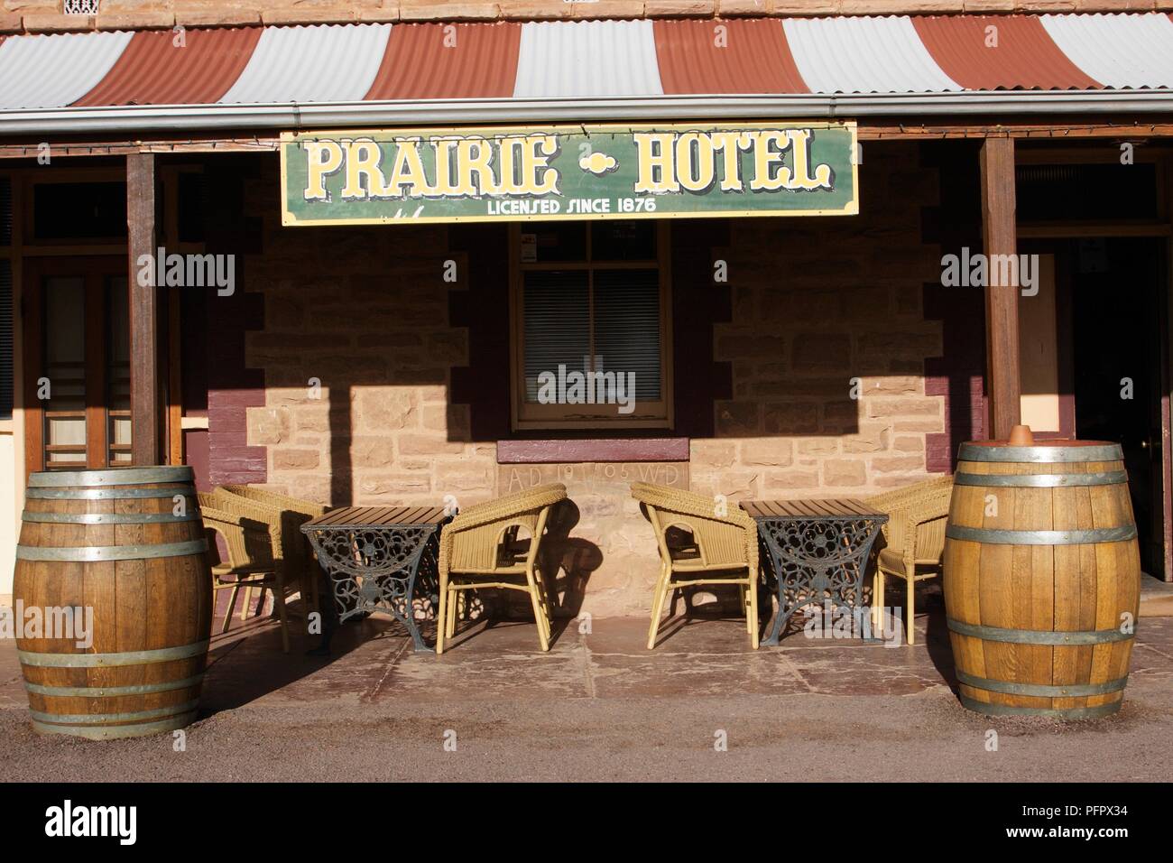 Australia, Parachilna, Flinders Ranges, sign hanging from corrugated ...