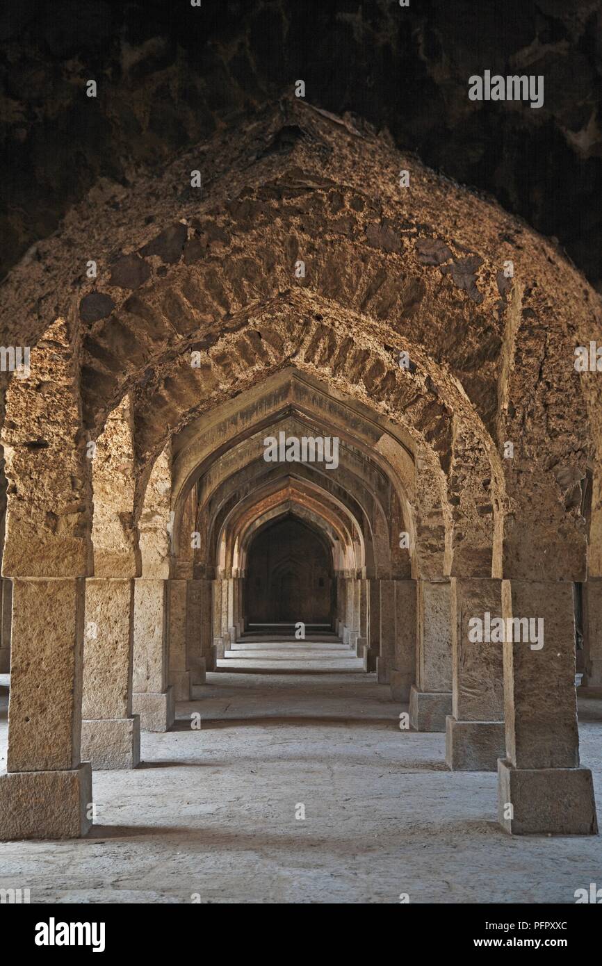 India, Delhi, Khirki Masjid (Khirki Mosque) arcades supported by ...