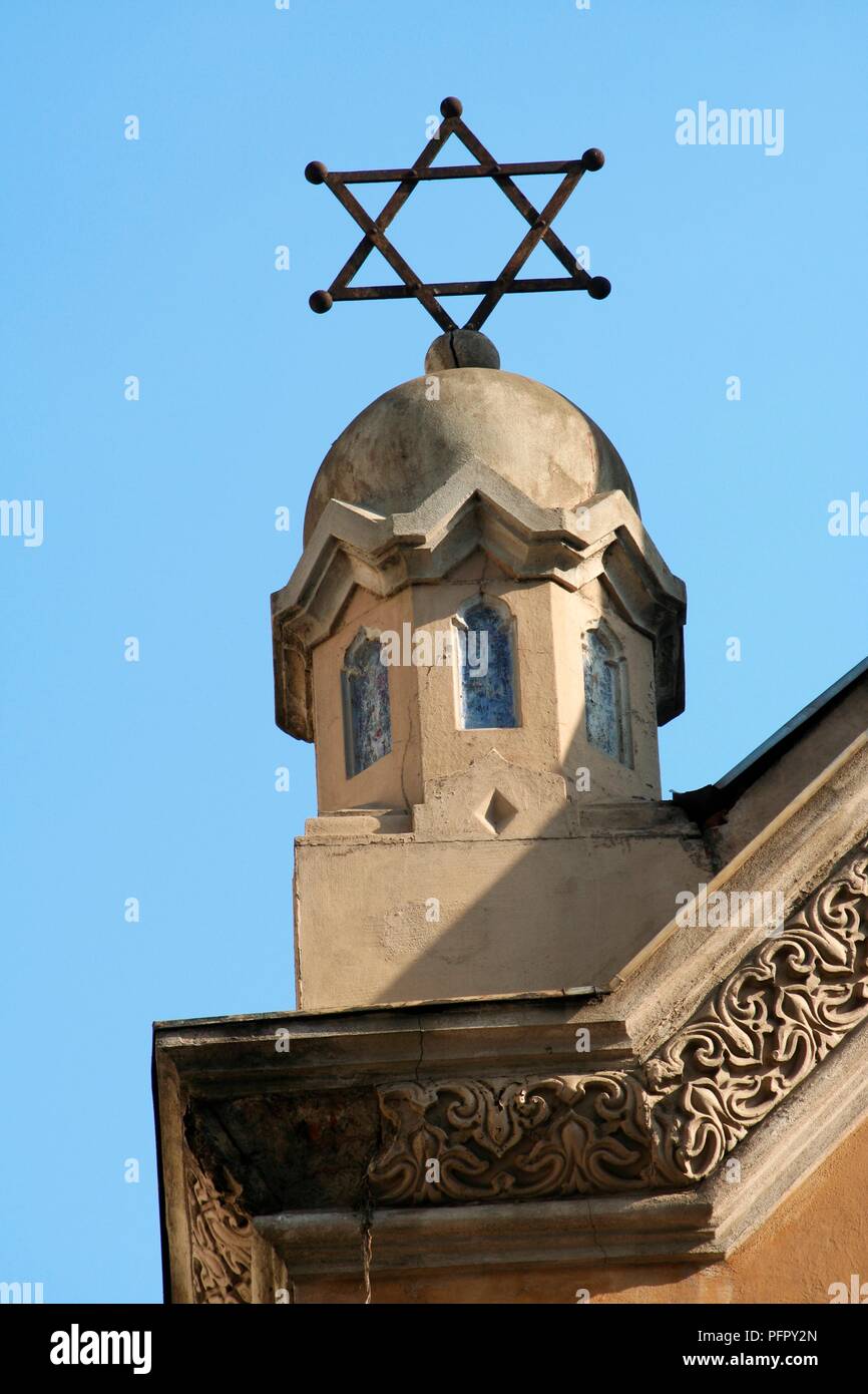 Romania, Bucharest, Great Synagogue, Star of David on turret Stock ...