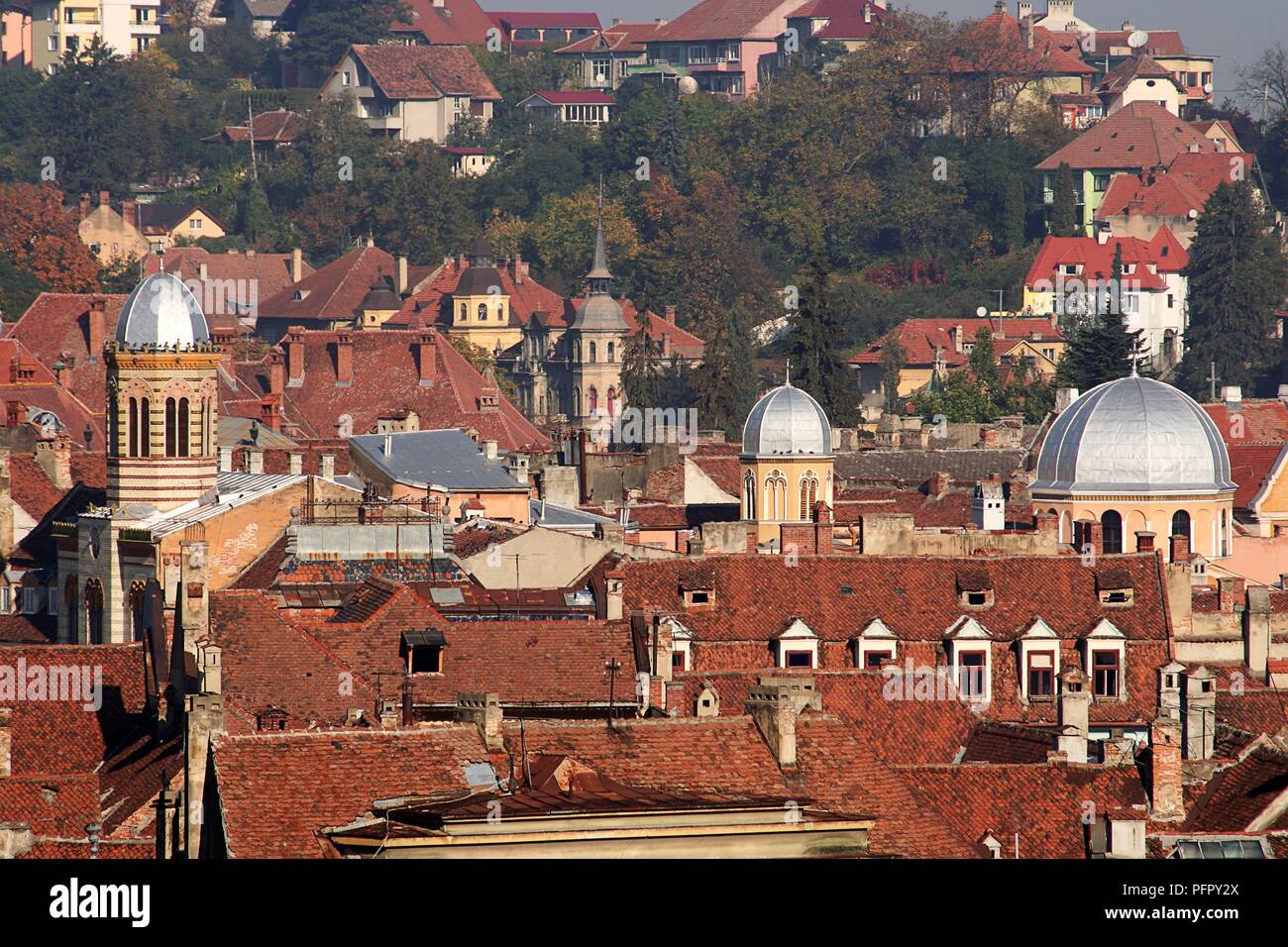 Romania, Transylvania, Brasov, rooftop view of the old town Stock Photo ...
