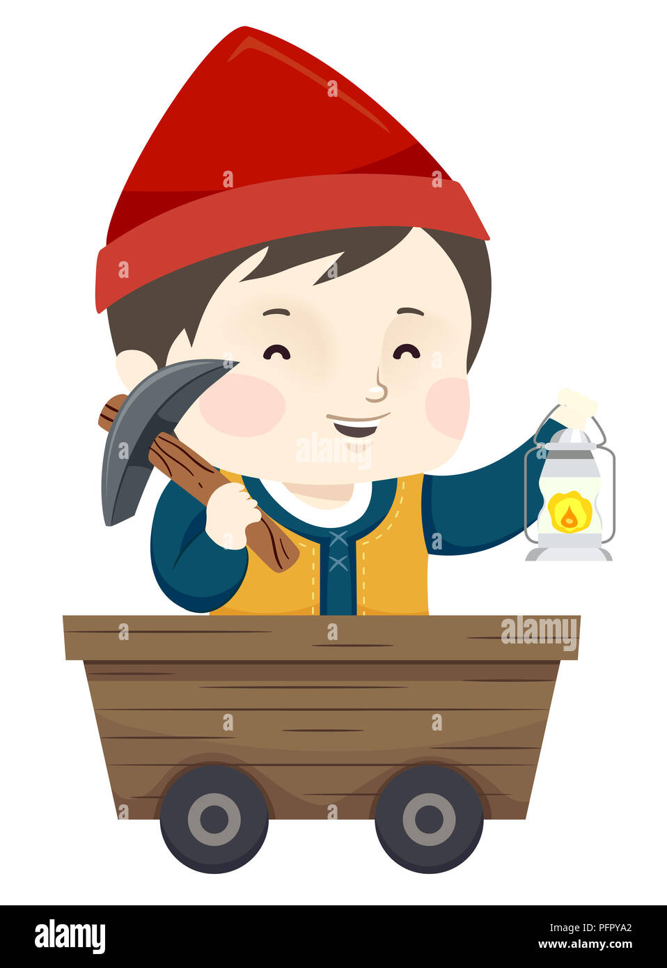 Illustration of a Kid Boy Dwarf Sitting inside a Mining Cart Holding a ...