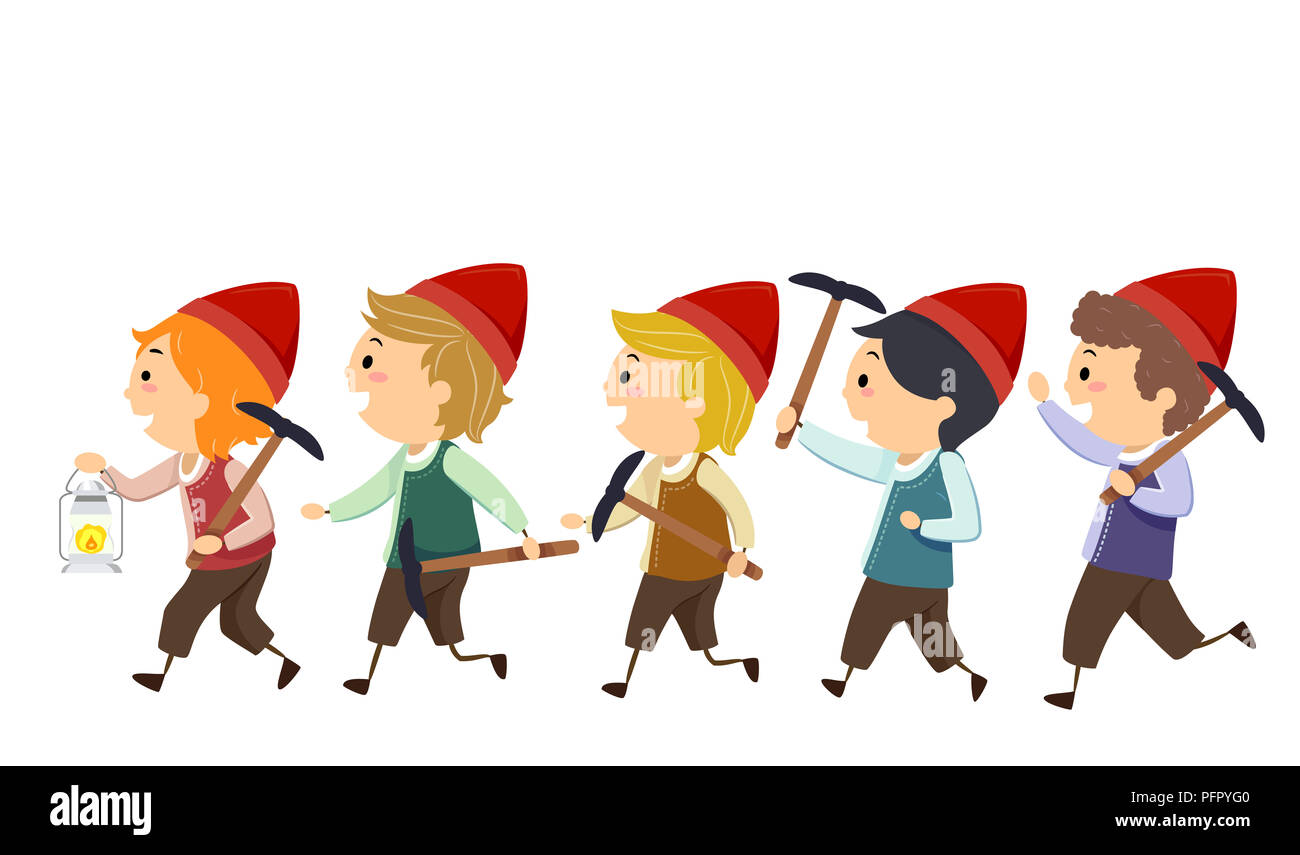 Illustration of Stickman Kid Boys Dwarf Holding Miner Pick and a Lamp ...