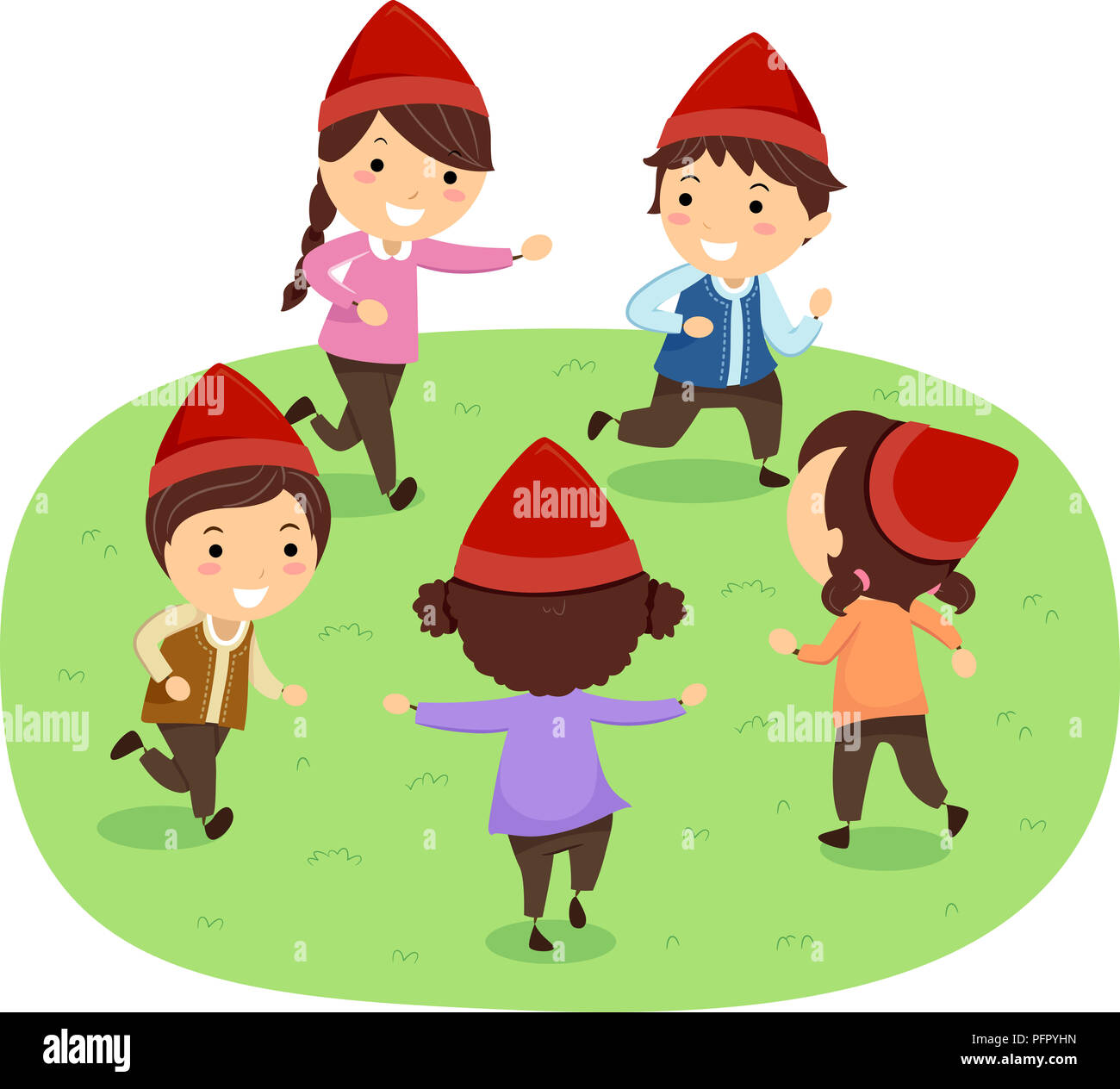 Illustration of Stickman Kids Dwarf Running and Playing Outdoors Stock ...