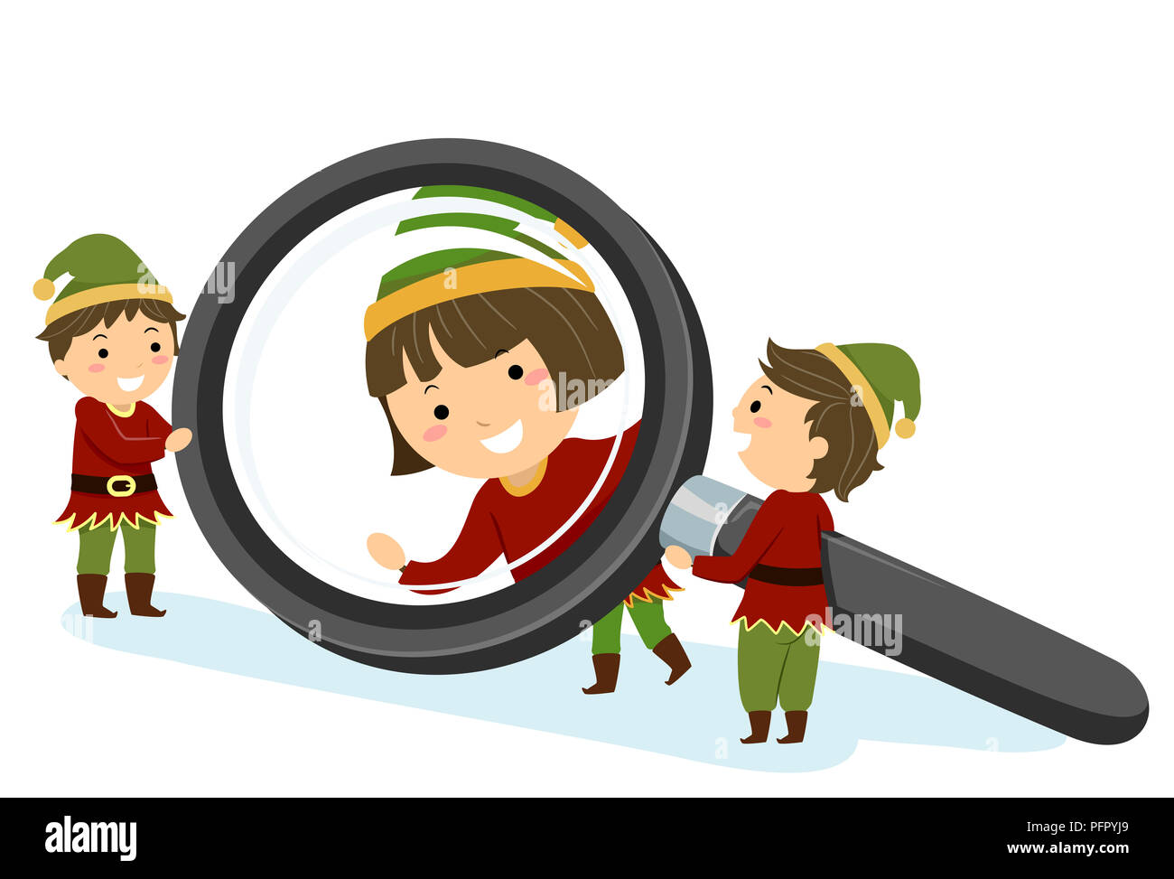 Illustration of Stickman Kids Christmas Elf with a Magnifying Glass for ...