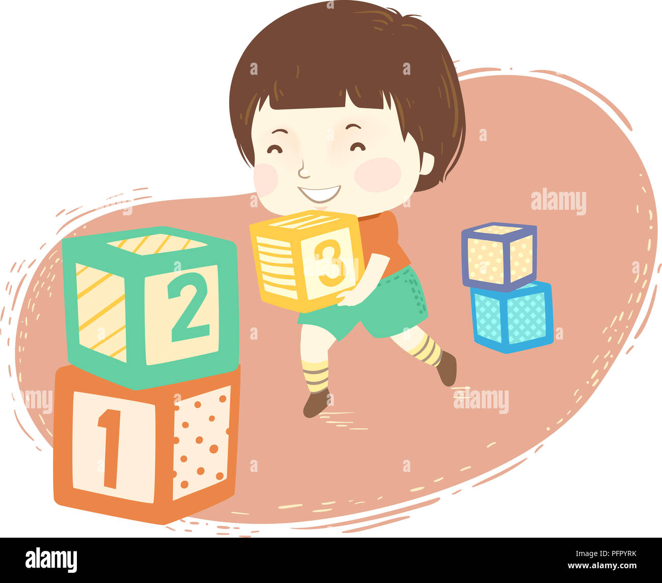 Illustration of a Kid Boy Stacking Number Blocks Having Fun Stock Photo ...