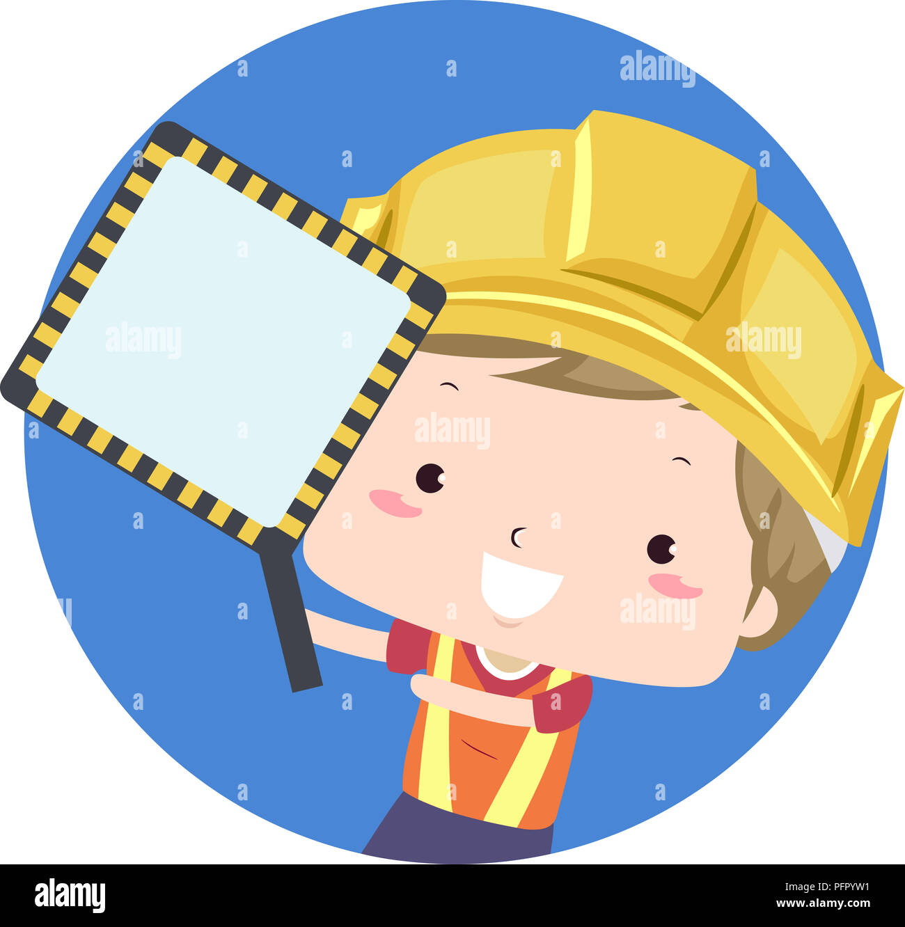 Illustration of a Kid Boy Wearing a Hard Hat Holding a Blank Sign Board ...