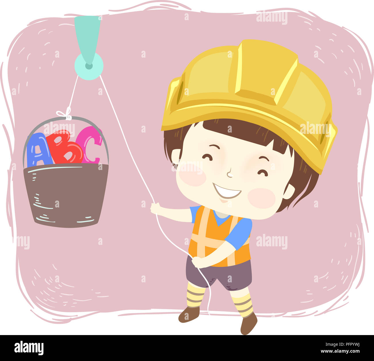 Illustration of a Kid Boy Wearing a Yellow Hard Hat and Safety Vest ...