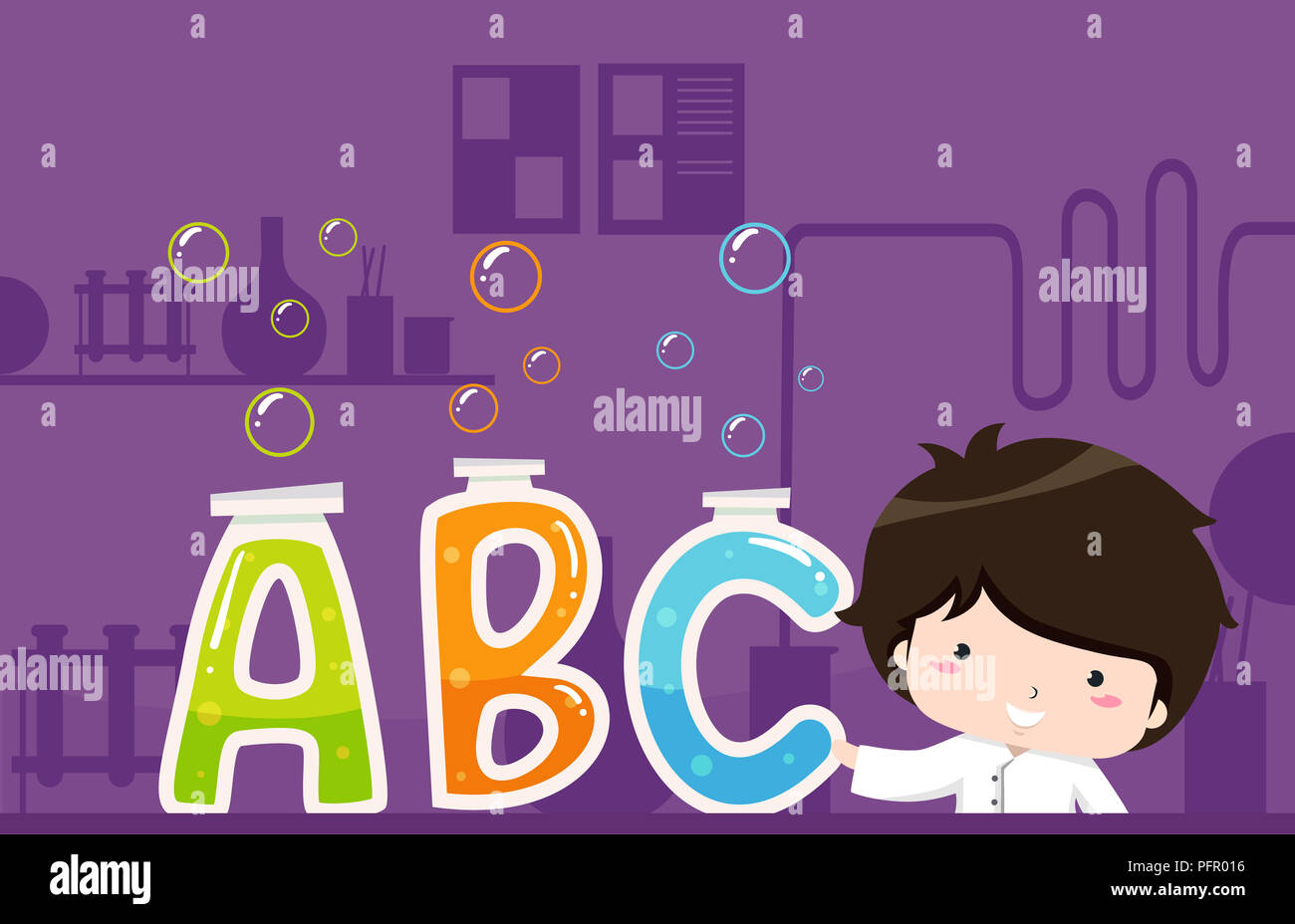 Illustration of a Kid Boy Scientist Wearing a Lab Gown and Presenting ...