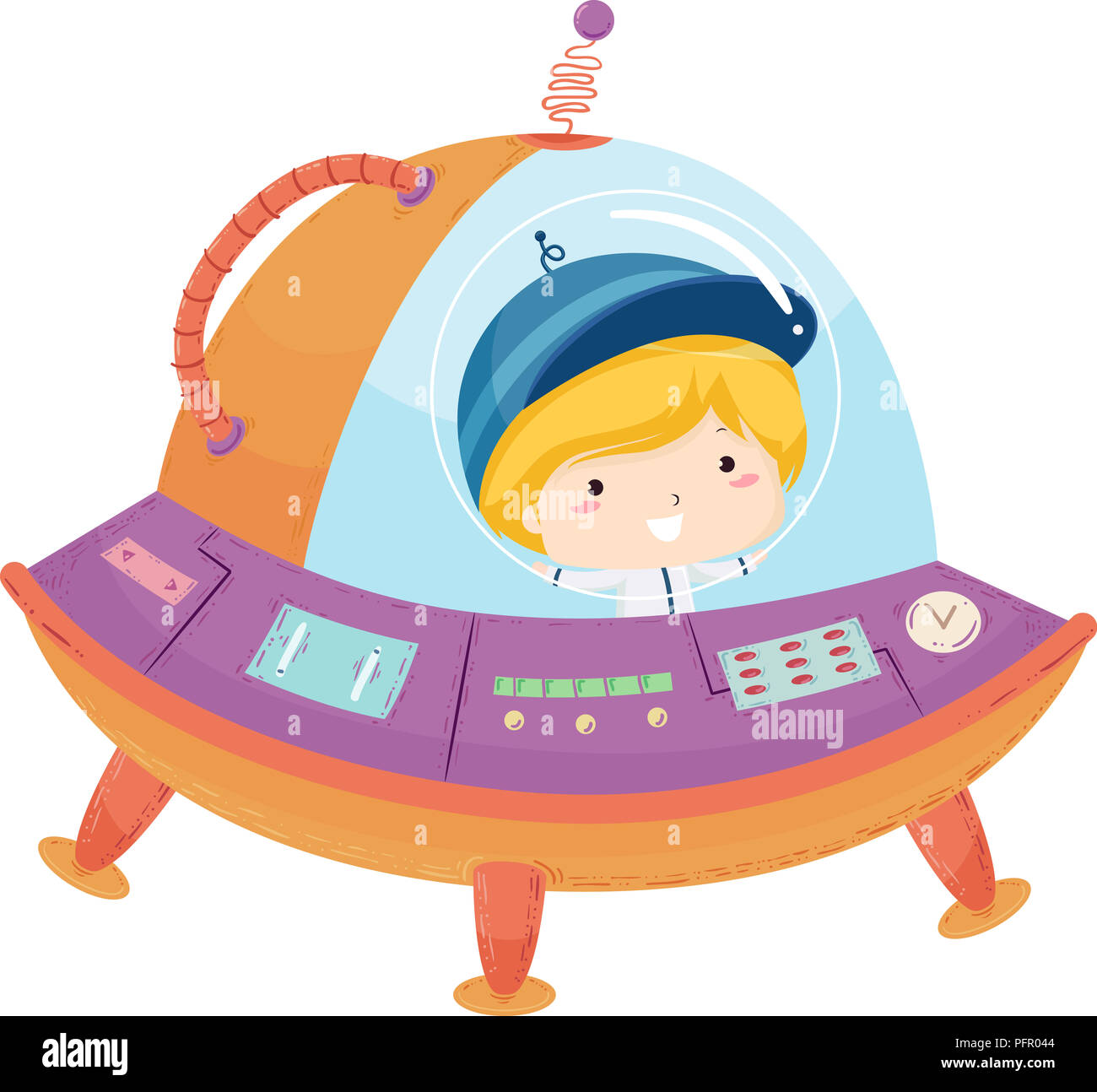 Illustration of a Kid Boy Astronaut Driving a Space Ship Stock Photo ...