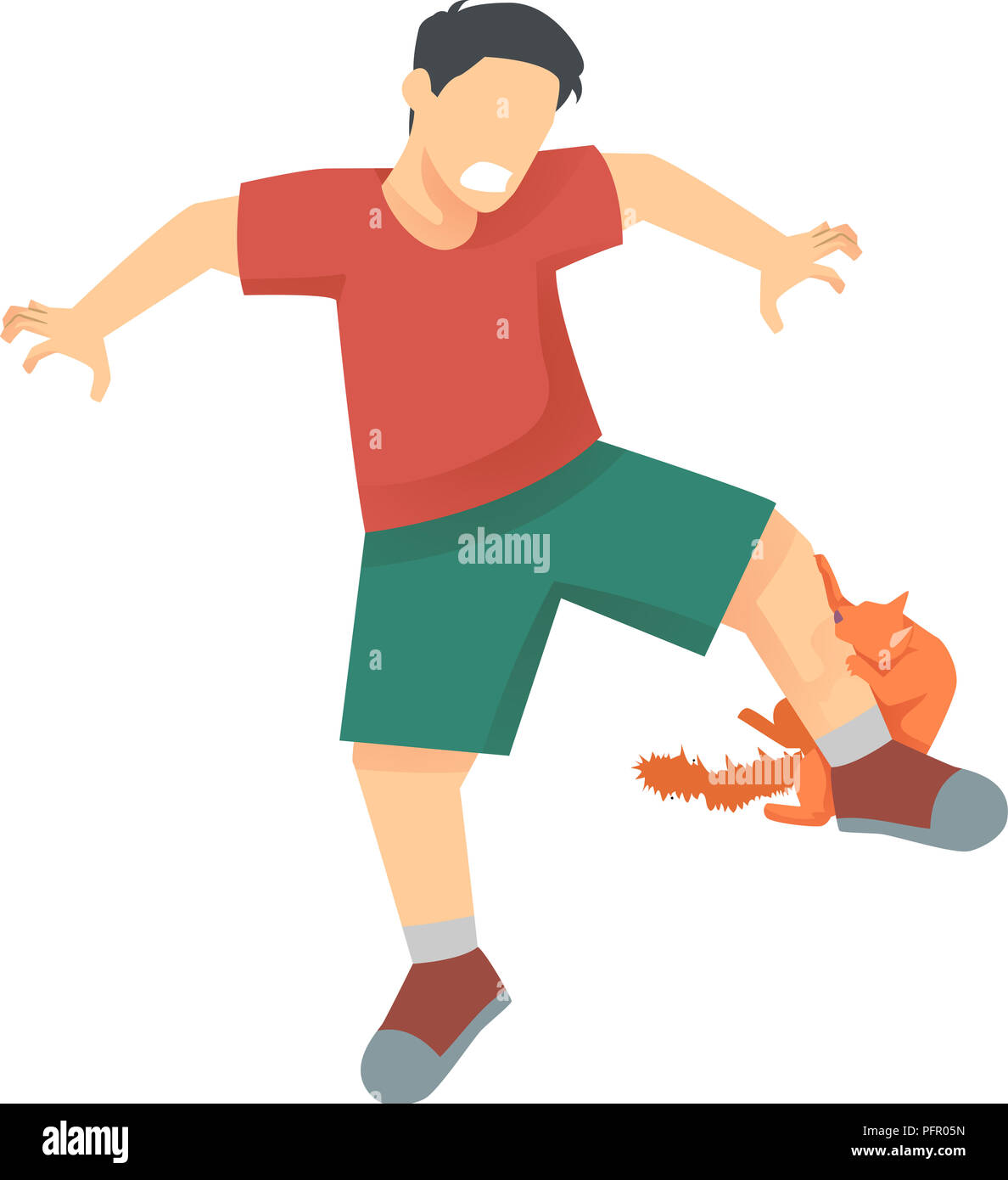 Illustration of an Orange Cat Biting a Mans Leg Stock Photo - Alamy