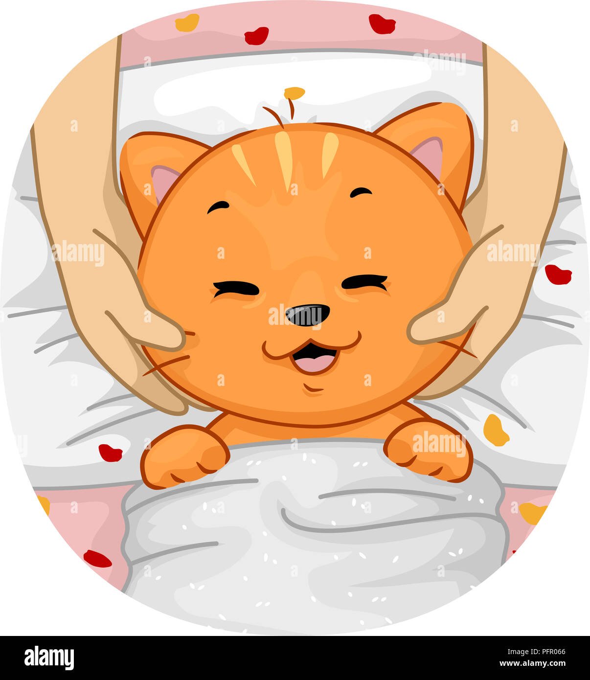 Illustration of an Orange Tabby Cat In a Cat Spa Enjoying Facial ...