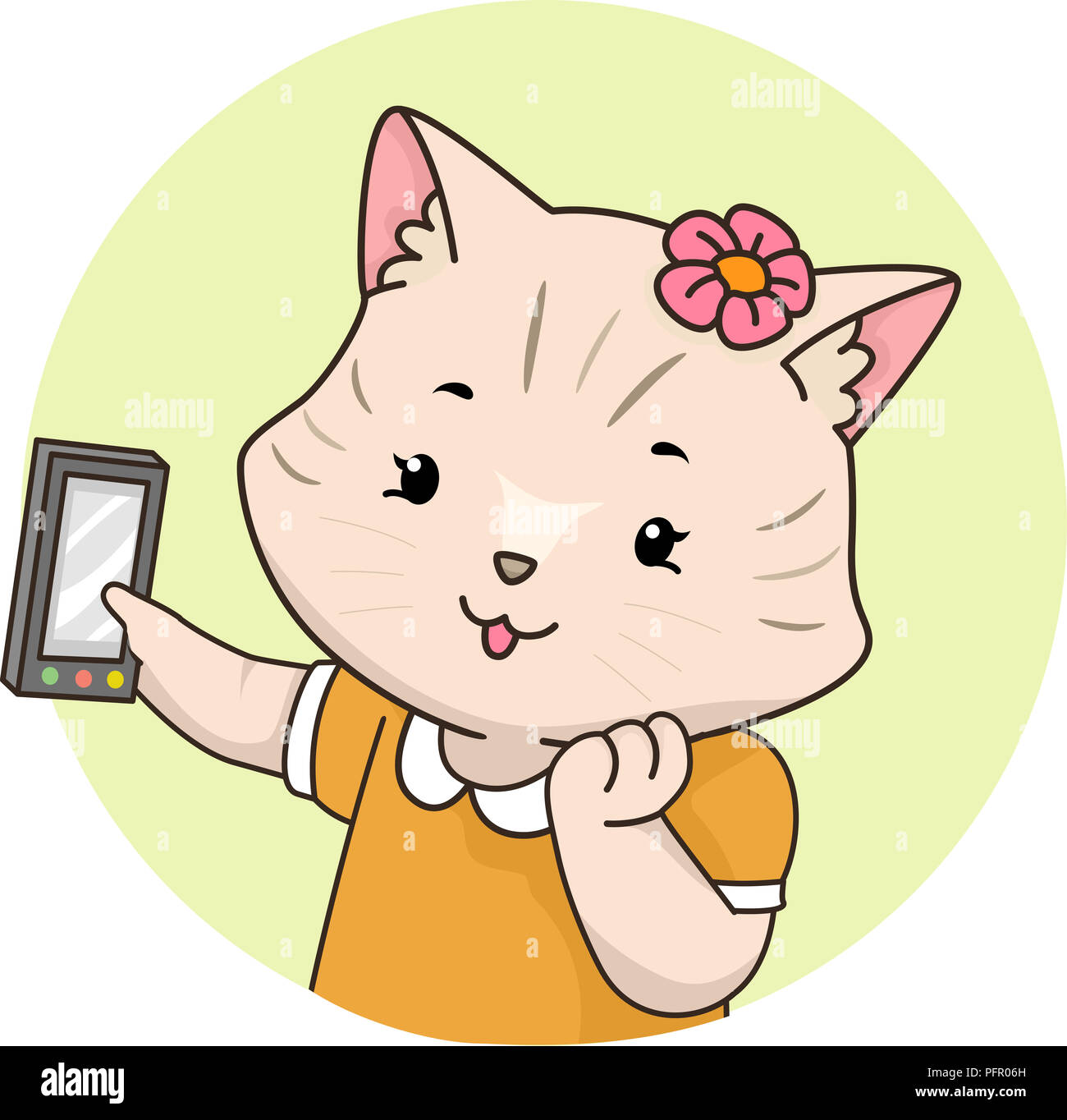 Illustration of a Cat Mascot Holding a Mobile Phone Taking a Photograph ...