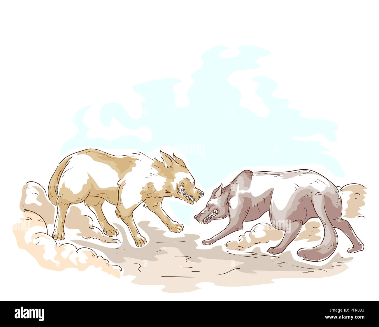 Illustration of Two Dogs Fighting with Each Other Stock Photo - Alamy