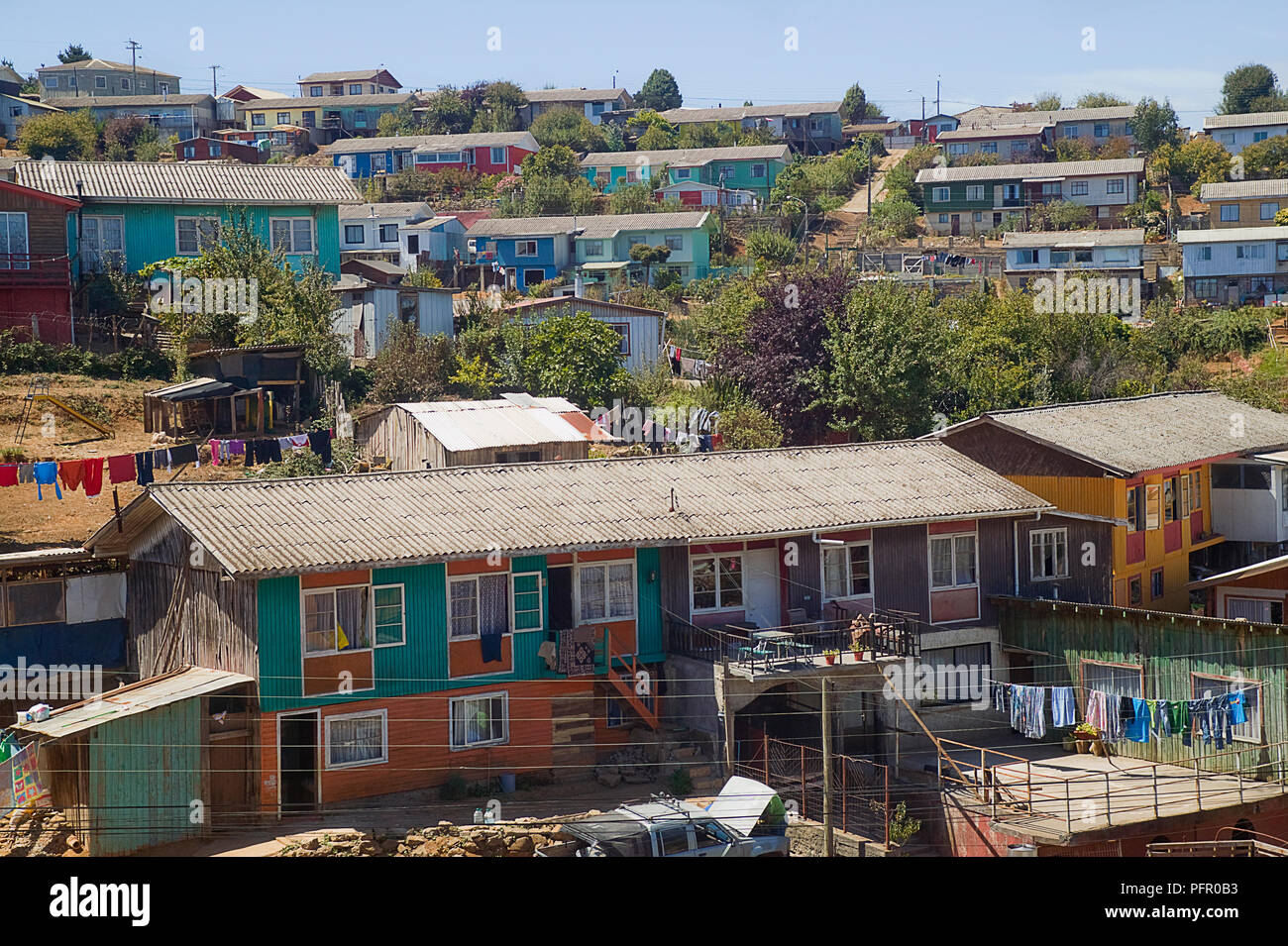 Chile, Tome city, traditional houses Stock Photo - Alamy