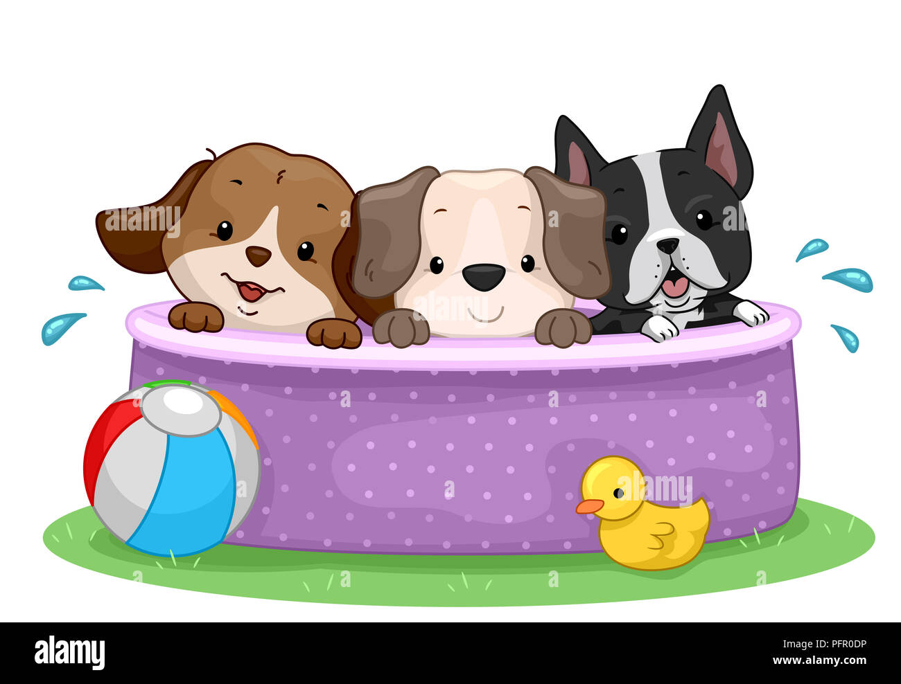 Illustration of Dogs Inside a Mini Pool Outdoors for a Pool Party Stock ...