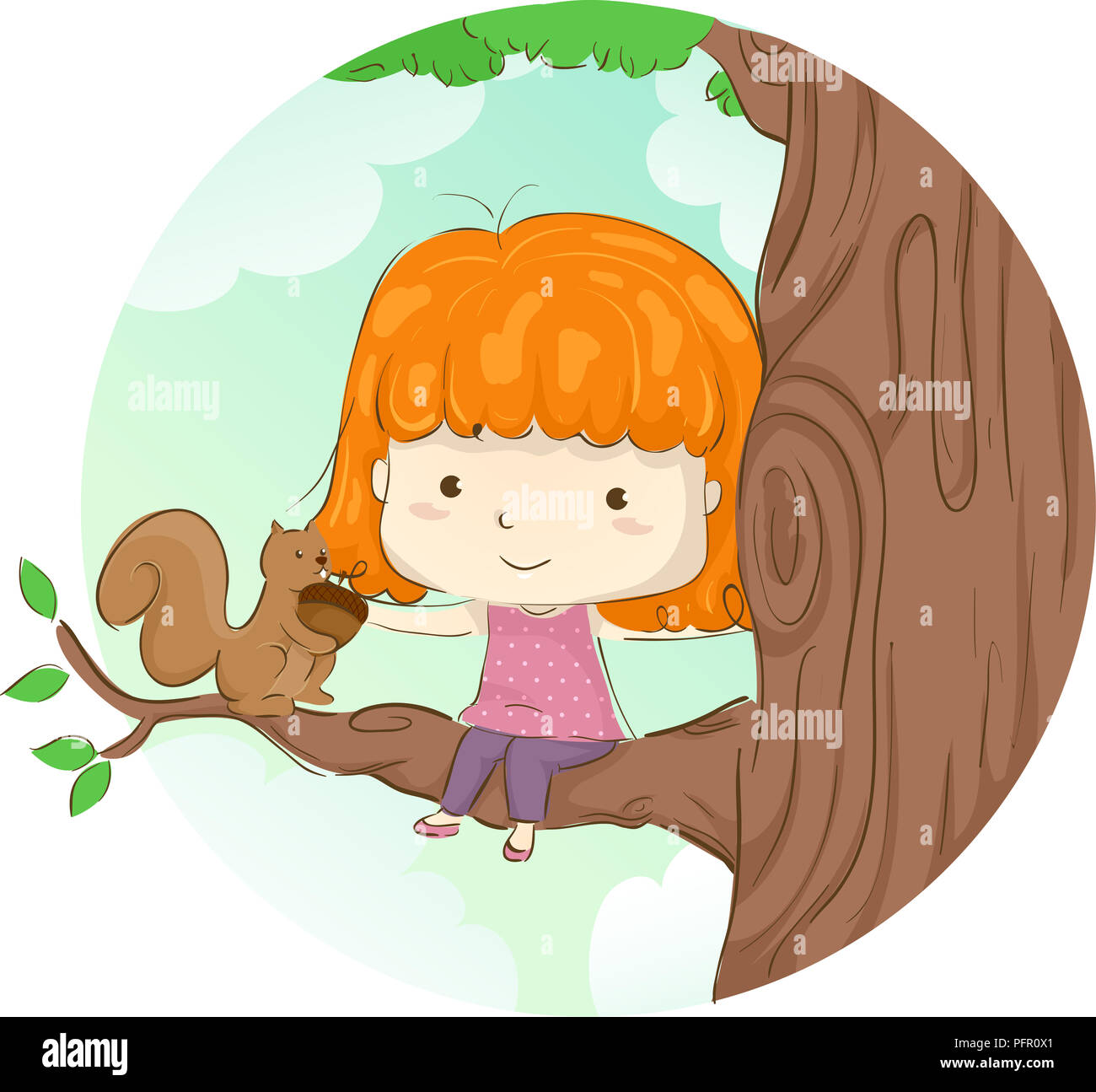 Girl Sitting Against Tree Cartoon