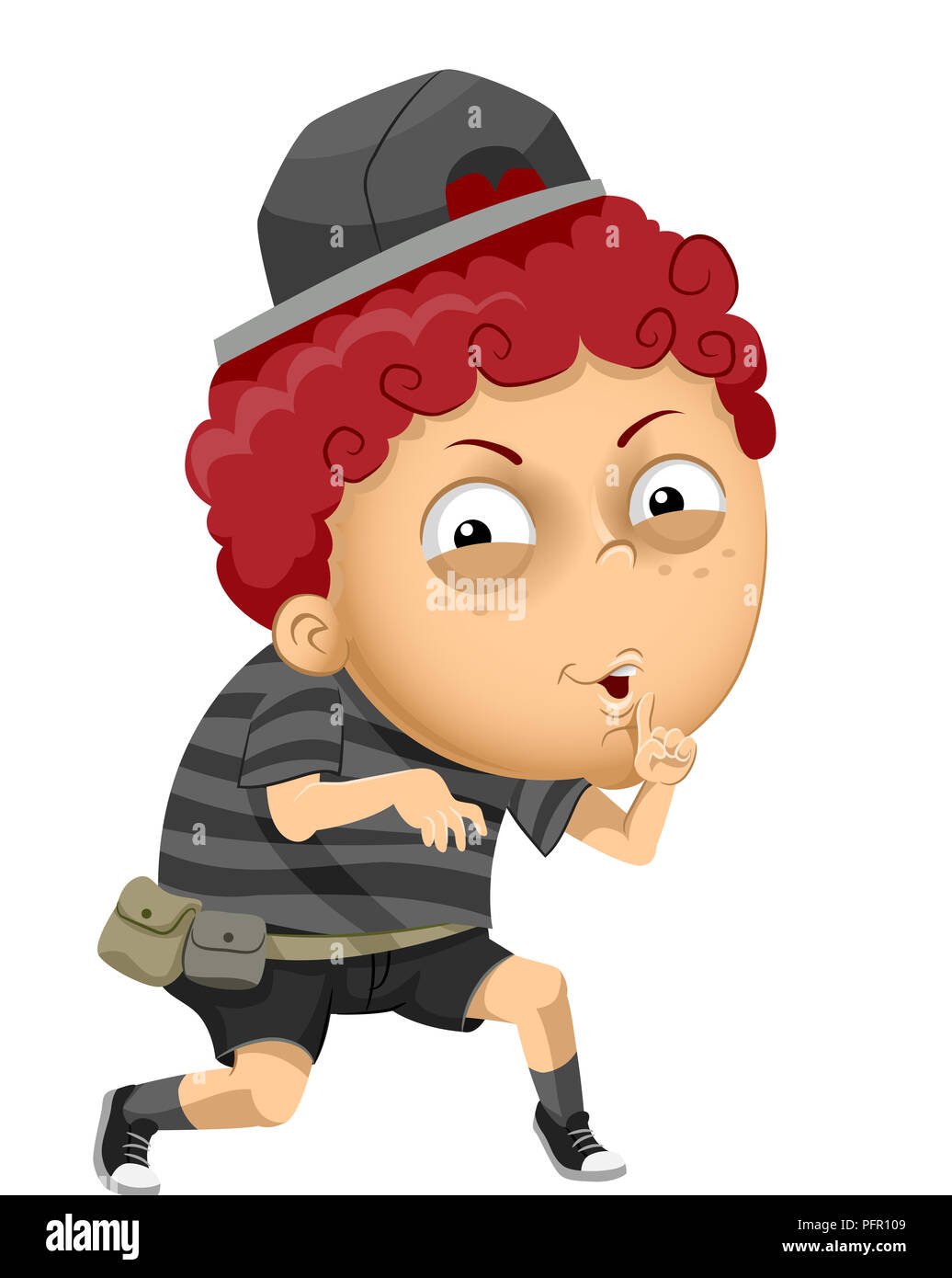 Illustration of a Kid Boy Sneaking Out Holding a Silence Sign Stock ...