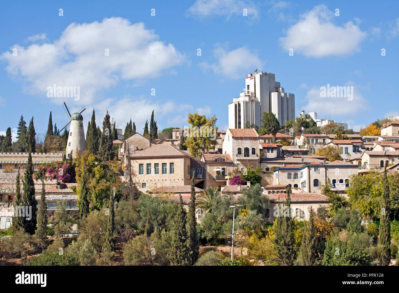 Israel, Jerusalem, Yemin Moshe and Mishkenot Sha'ananim neighbourhoods ...