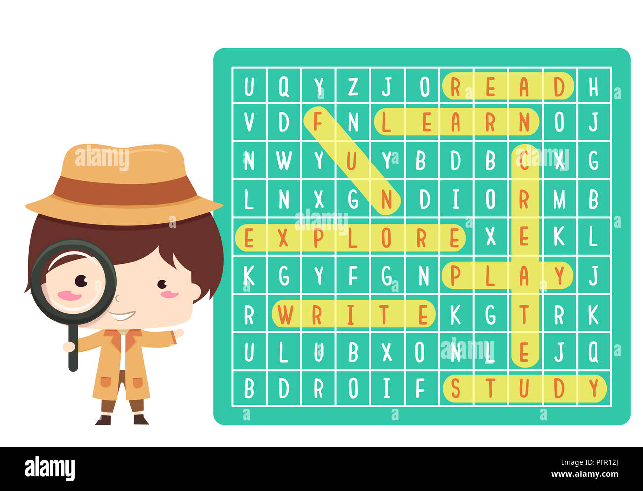 Illustration of a Kid Boy Detective Holding a Magnifying Glass Standing ...