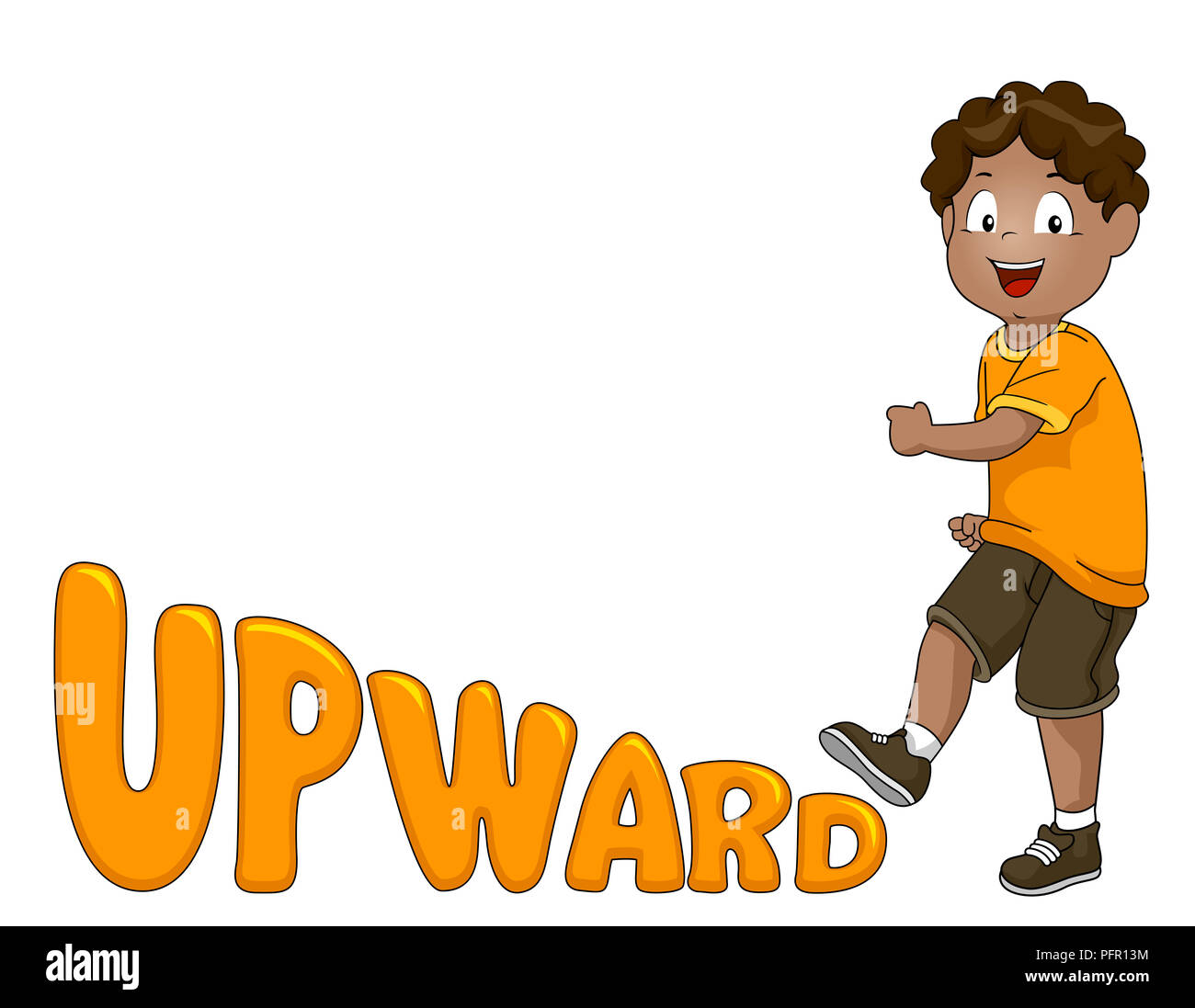 Illustration of a Kid Boy Moving Upwards an Upward Word or Lettering ...