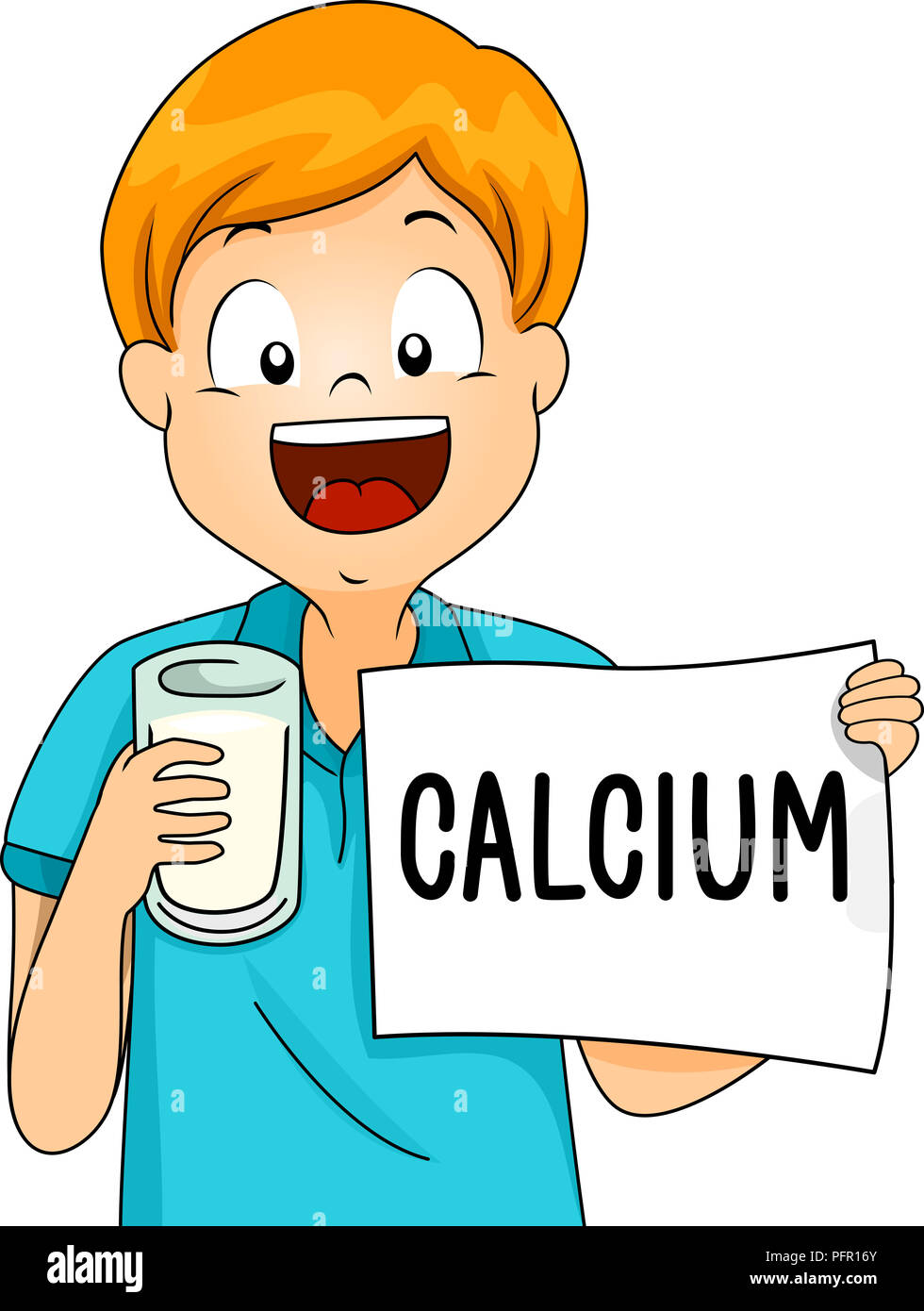 Illustration of a Kid Boy Holding a Glass of Milk and Paper with ...