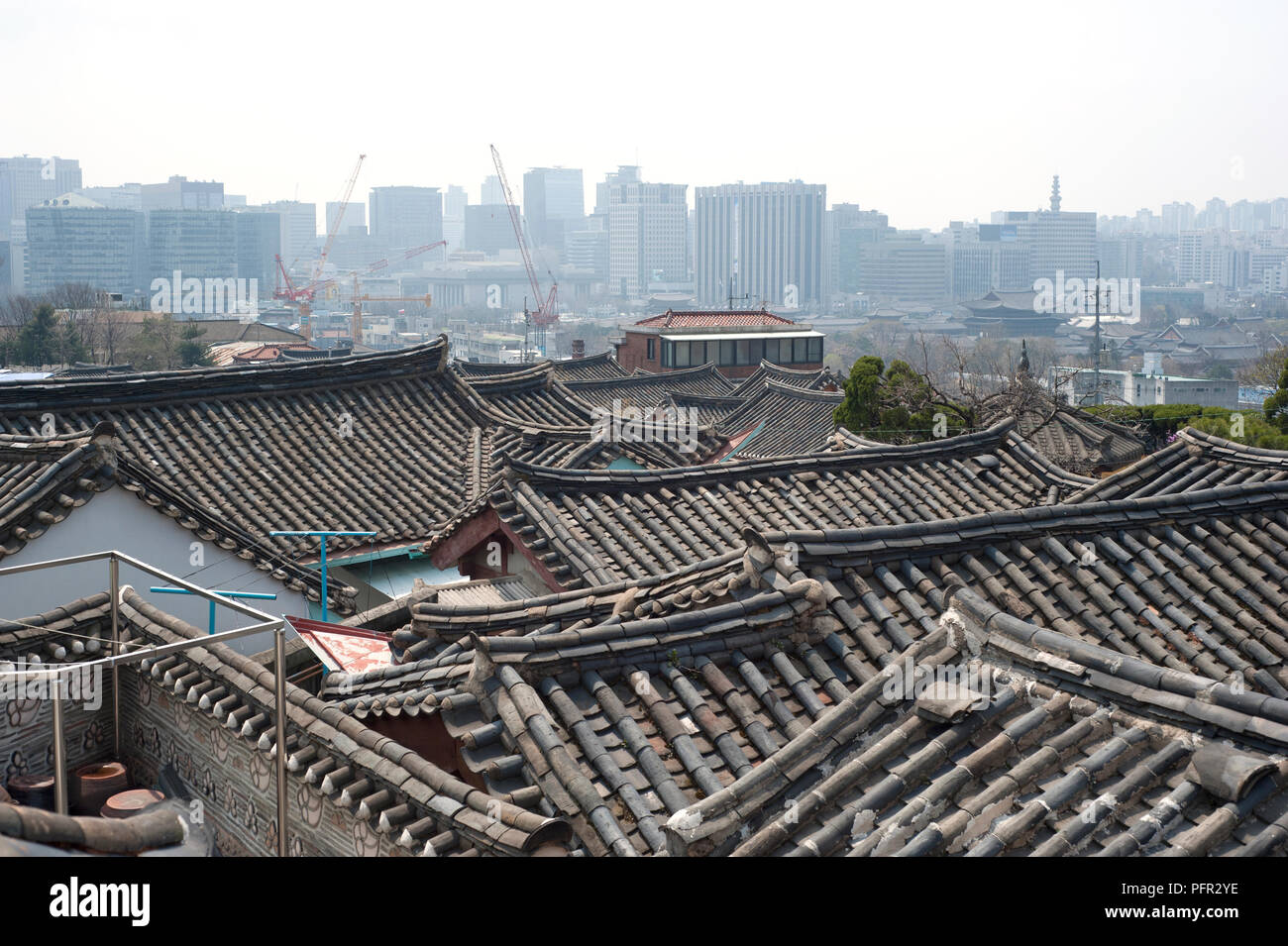 South Korea, Seoul, Bukchon Hanok Village, traditional Hanok-style ...