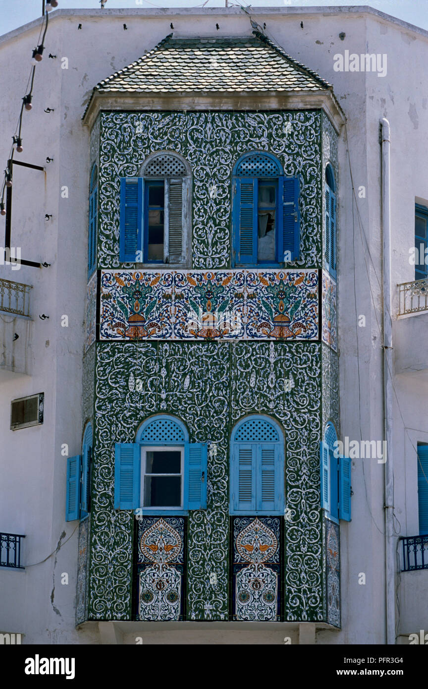 Tunisia, Cap Bon, Nabeul, Avenue Habib Thameur, colourfully tiled ...