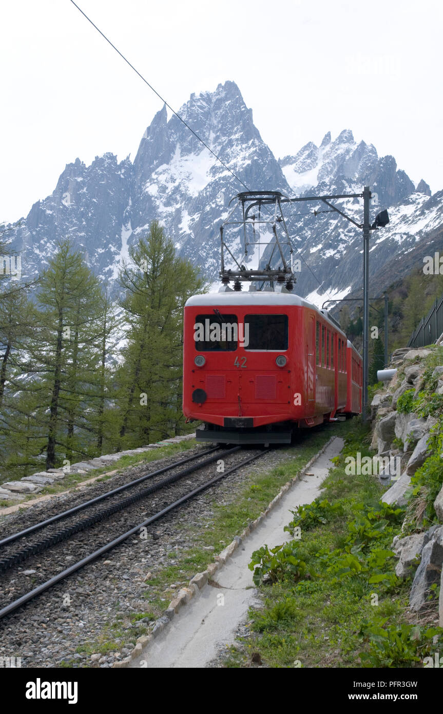 France, Chamonix, Mer de Glace, Train de Montenvers on journey to ...