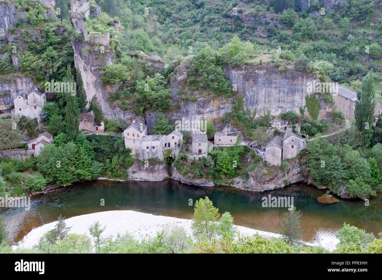 France, Gorges du Tarn, Castelbouc, village built below cliff at the ...