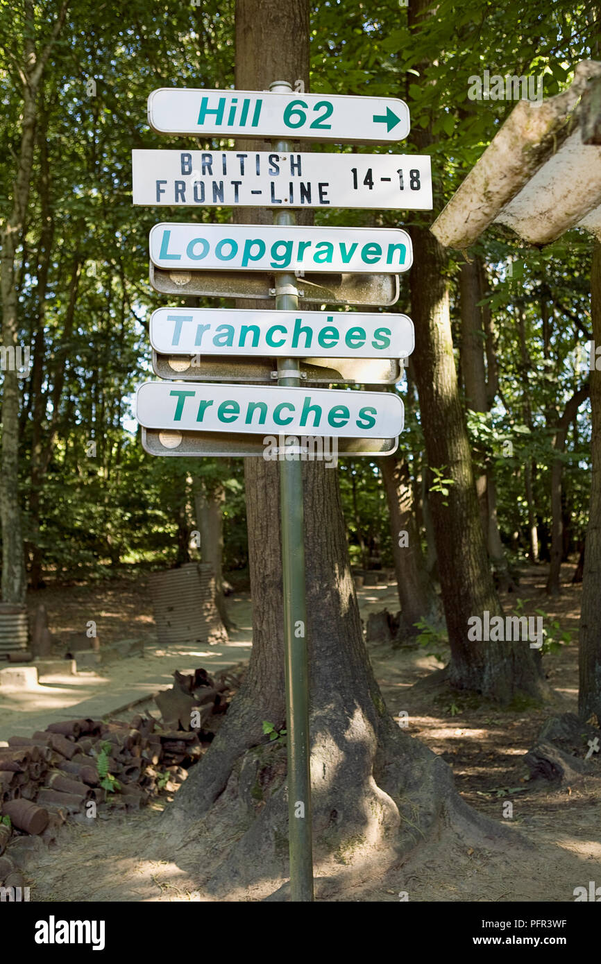 Belgium, Flanders, Ypres, Zillebeke, signs for WWI battlefields Stock ...