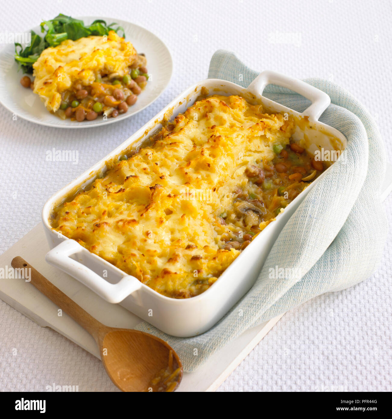 Vegetarian cottage pie with swede crust and mixed vegetables, including ...