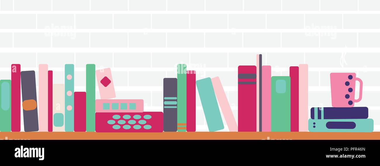 vector illustration of horizontal banner of bookshelves with retro ...