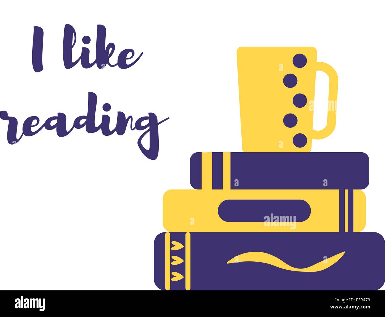 Colored line icon of pile of books and tea I love reading concept for ...